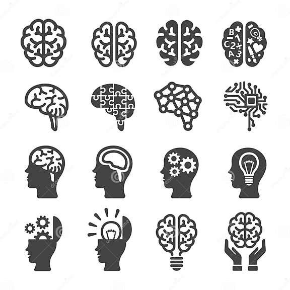 Brain icon set stock vector. Illustration of gear, inspiration - 136581024