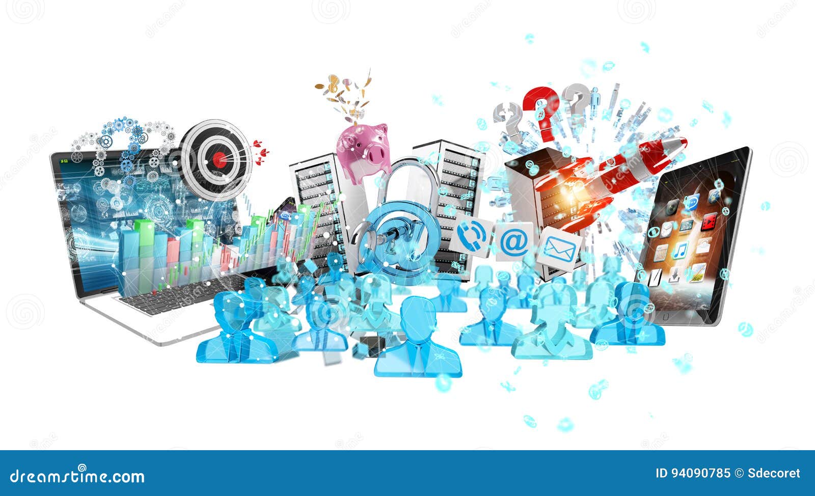 Devices And Business Objects Connected Together 3D Rendering Stock ...