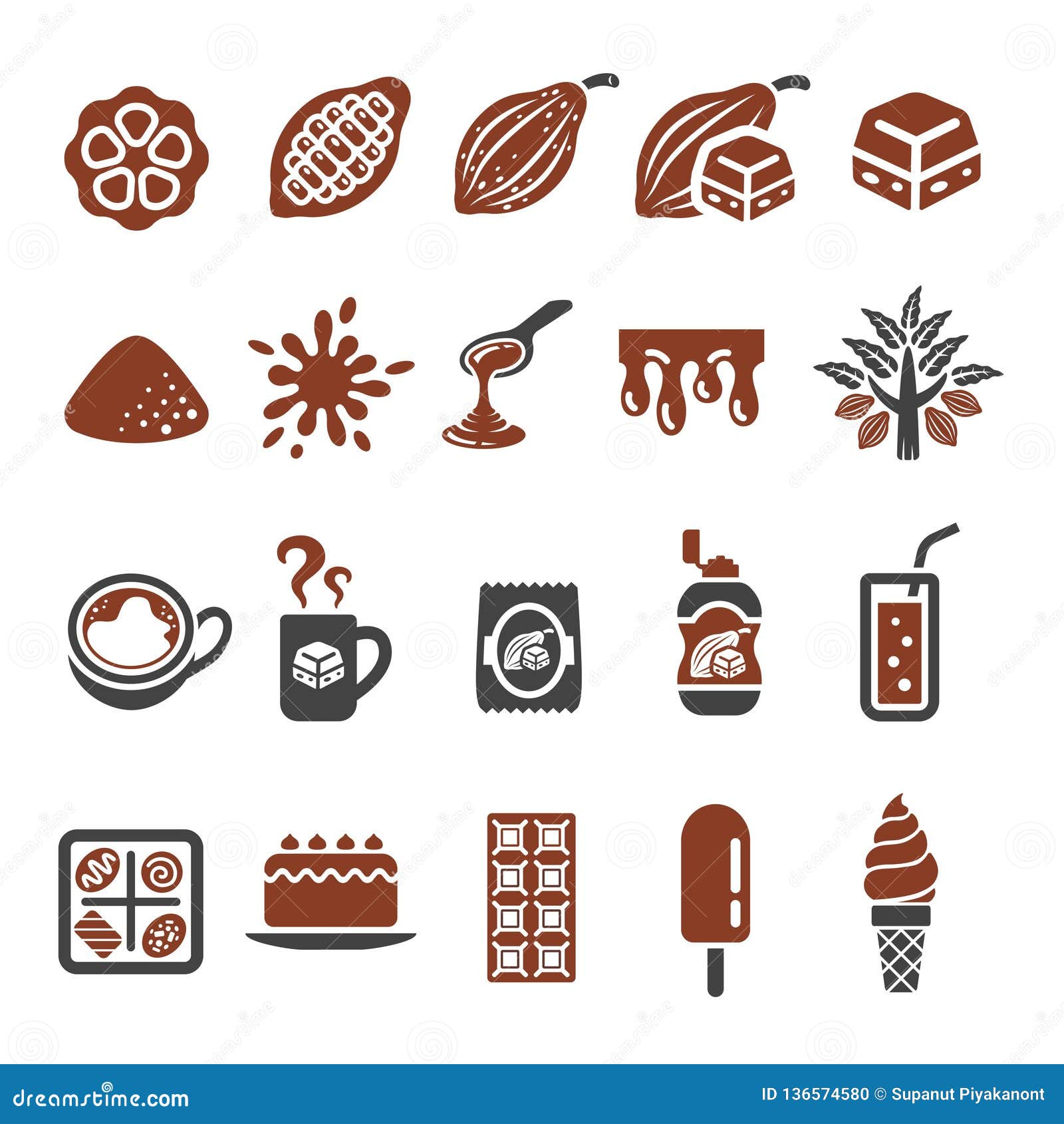 Chocolate icon set stock vector. Illustration of seed - 136574580