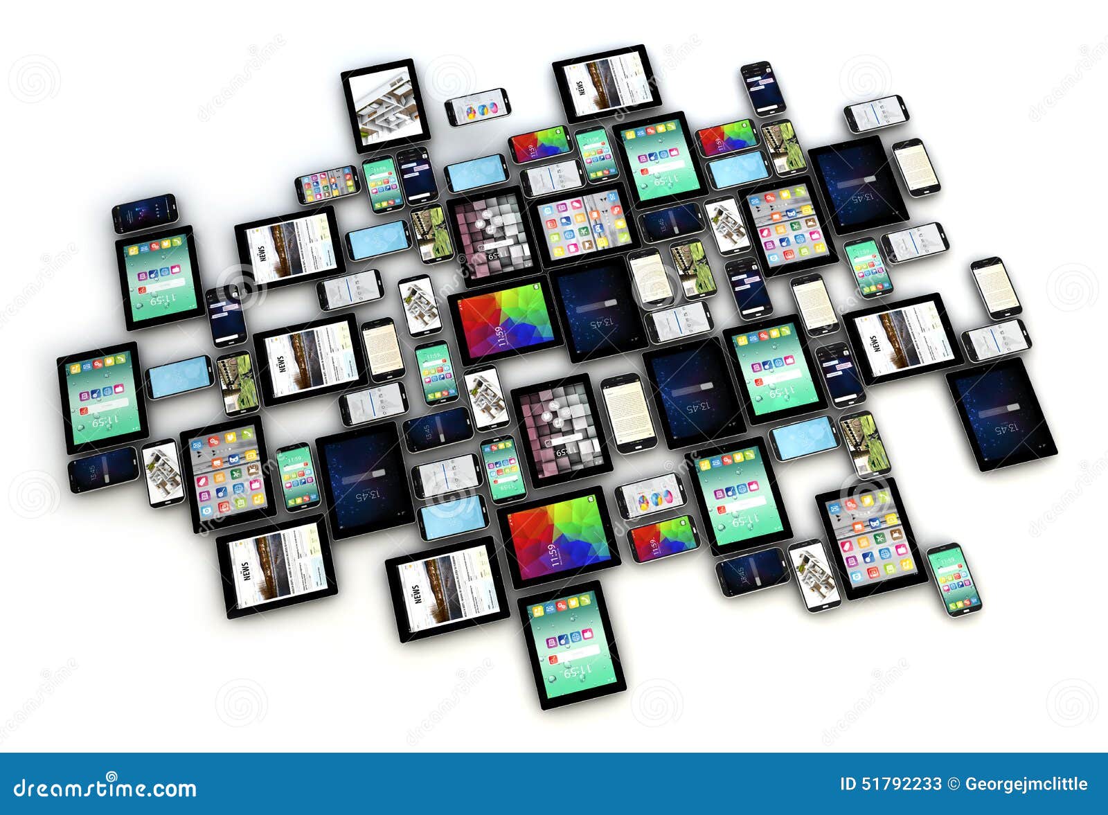 A Collection Of Smartphones At Different Angles. Collection Mobile ...