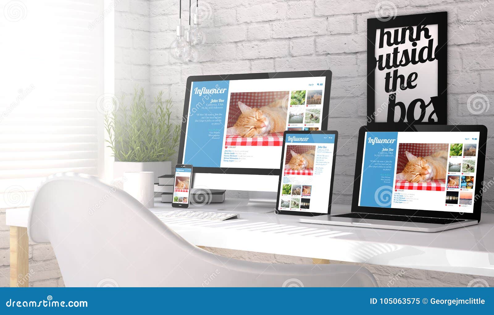 Devices Collection Workplace with Influencer Profile Stock Image ...