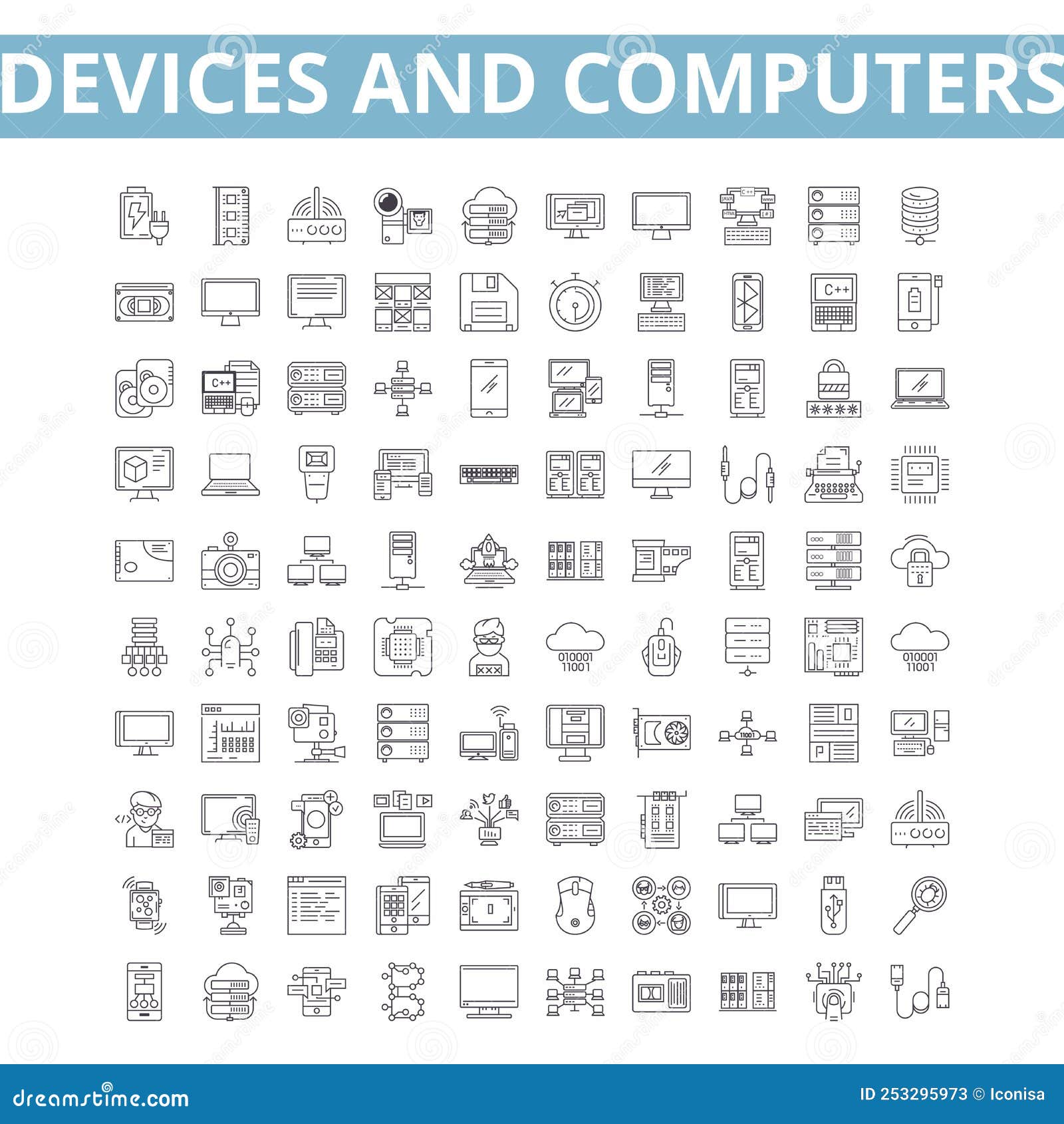 Devices and Computers Icons, Line Symbols, Web Signs, Vector Set ...