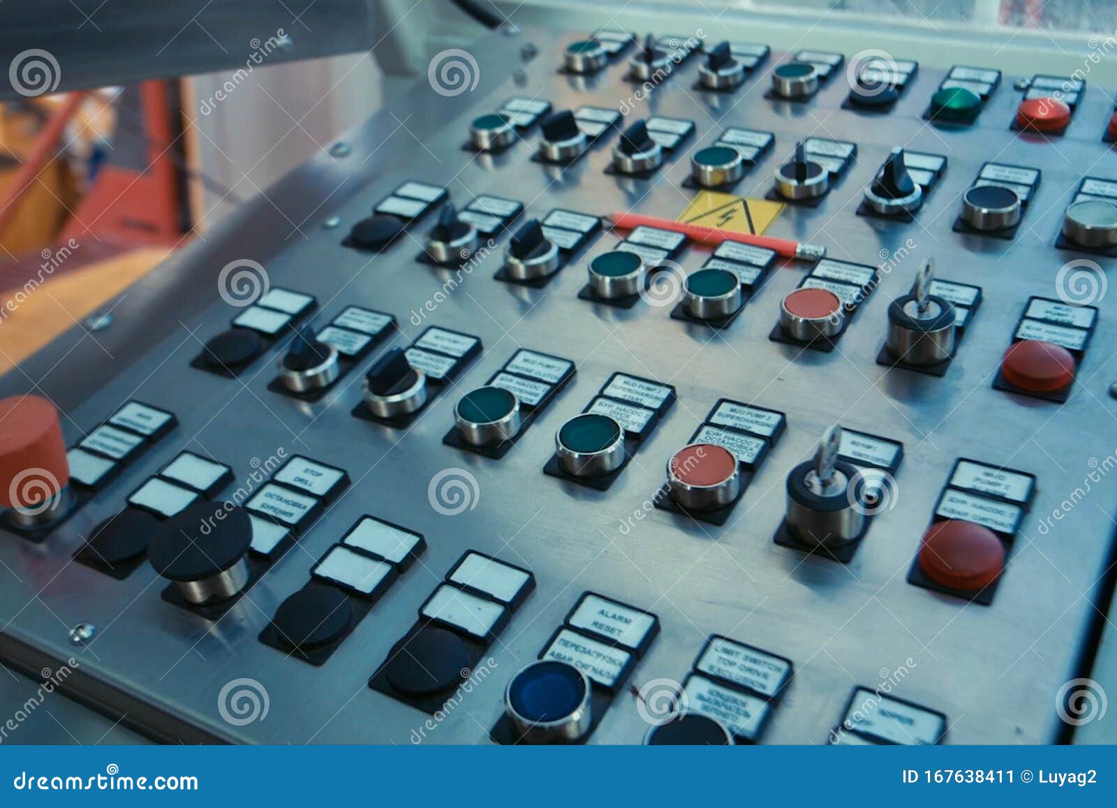 Devices on the Control Panel of Drilling Platform. Buttons and M Stock ...