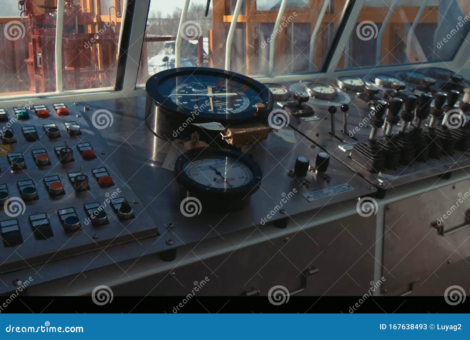 Devices on the Control Panel of Drilling Platform. Buttons and M Stock ...