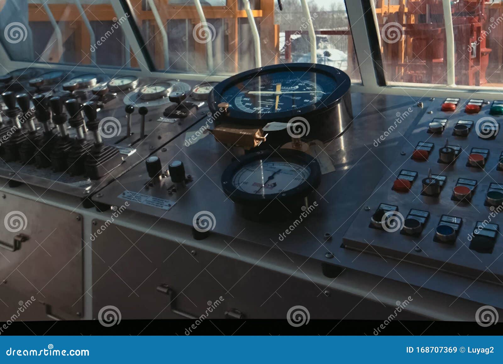 Devices on the Control Panel of Drilling Platform. Buttons and M Stock ...