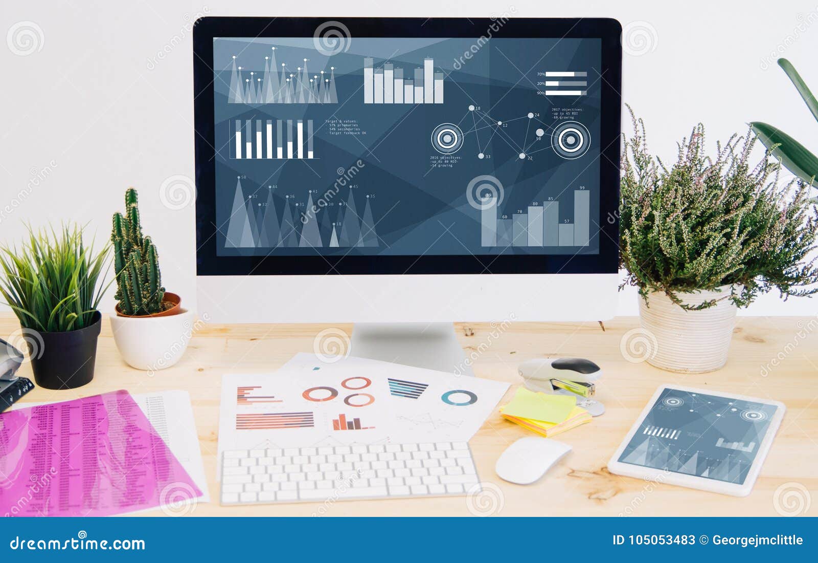 Devices with data analysis stock illustration. Illustration of business ...