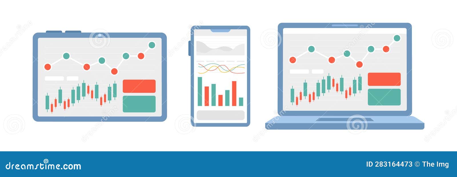 Devices with Diagrams and Charts Semi Flat Colour Vector Object Stock ...