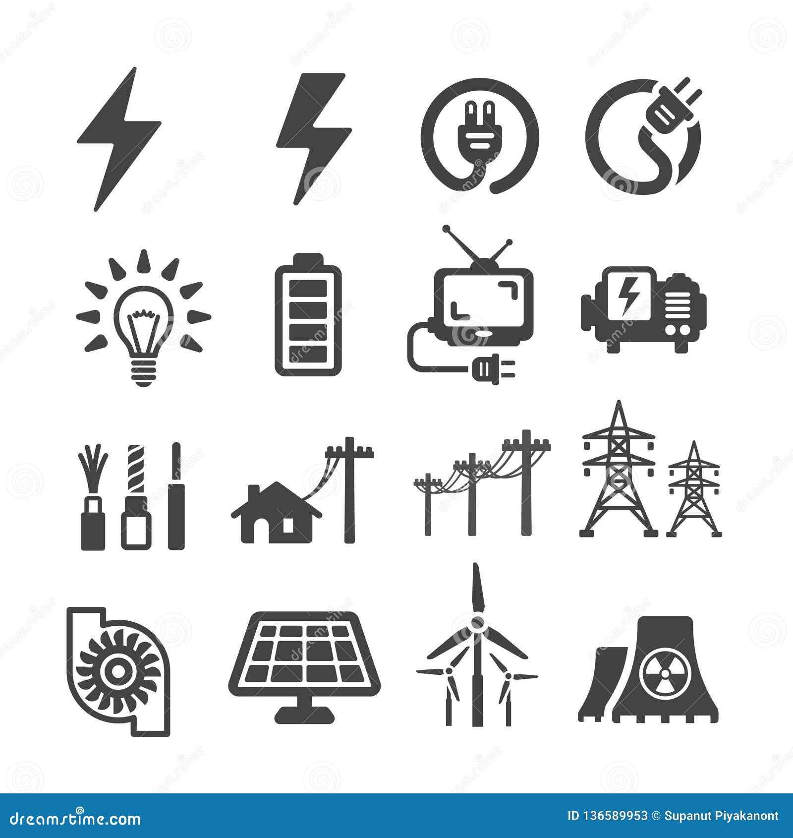 Electric icon set stock vector. Illustration of pylon - 136589953