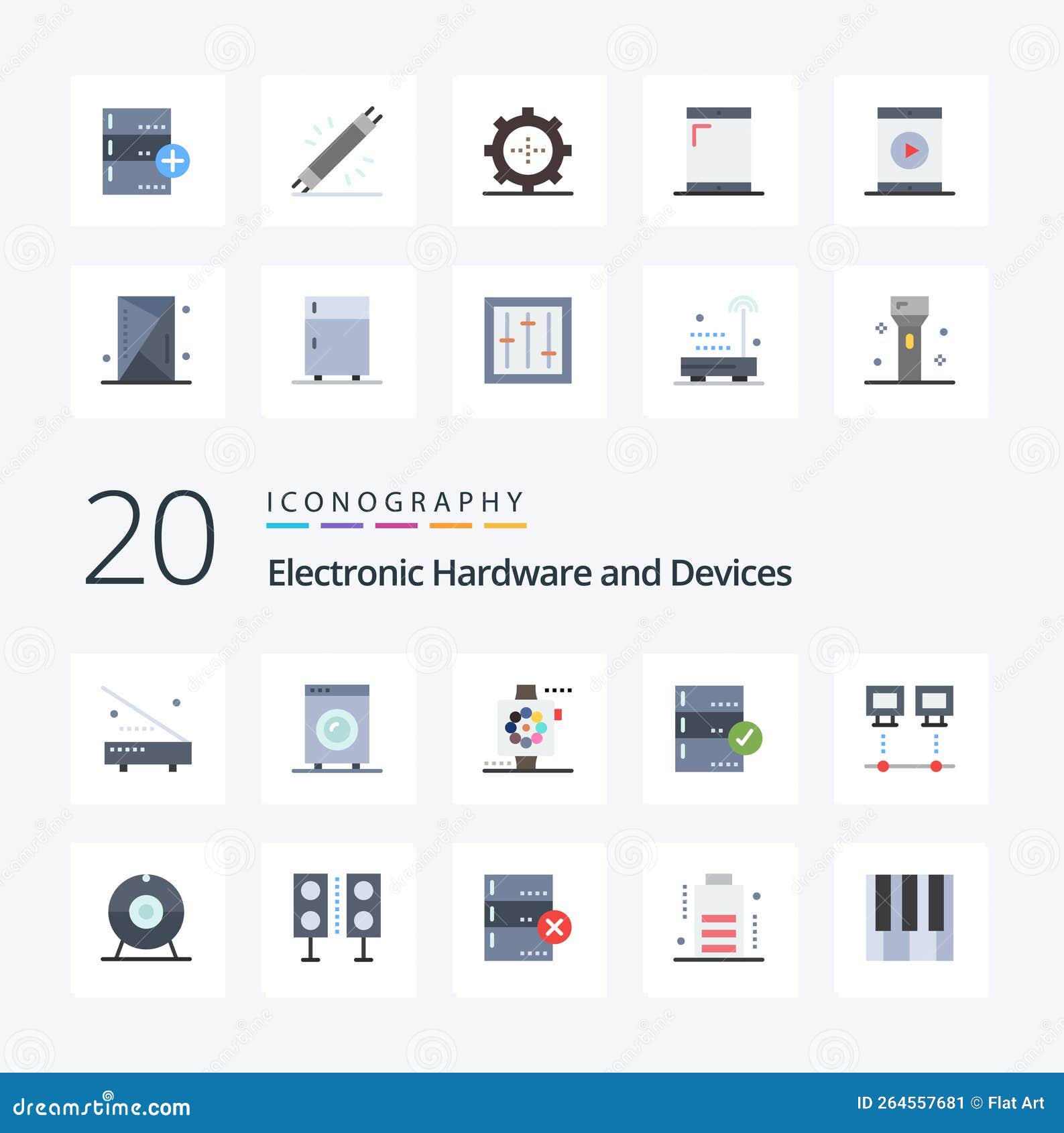 20 Devices Flat Color Icon Pack Like Check Backup Equipment Approve ...