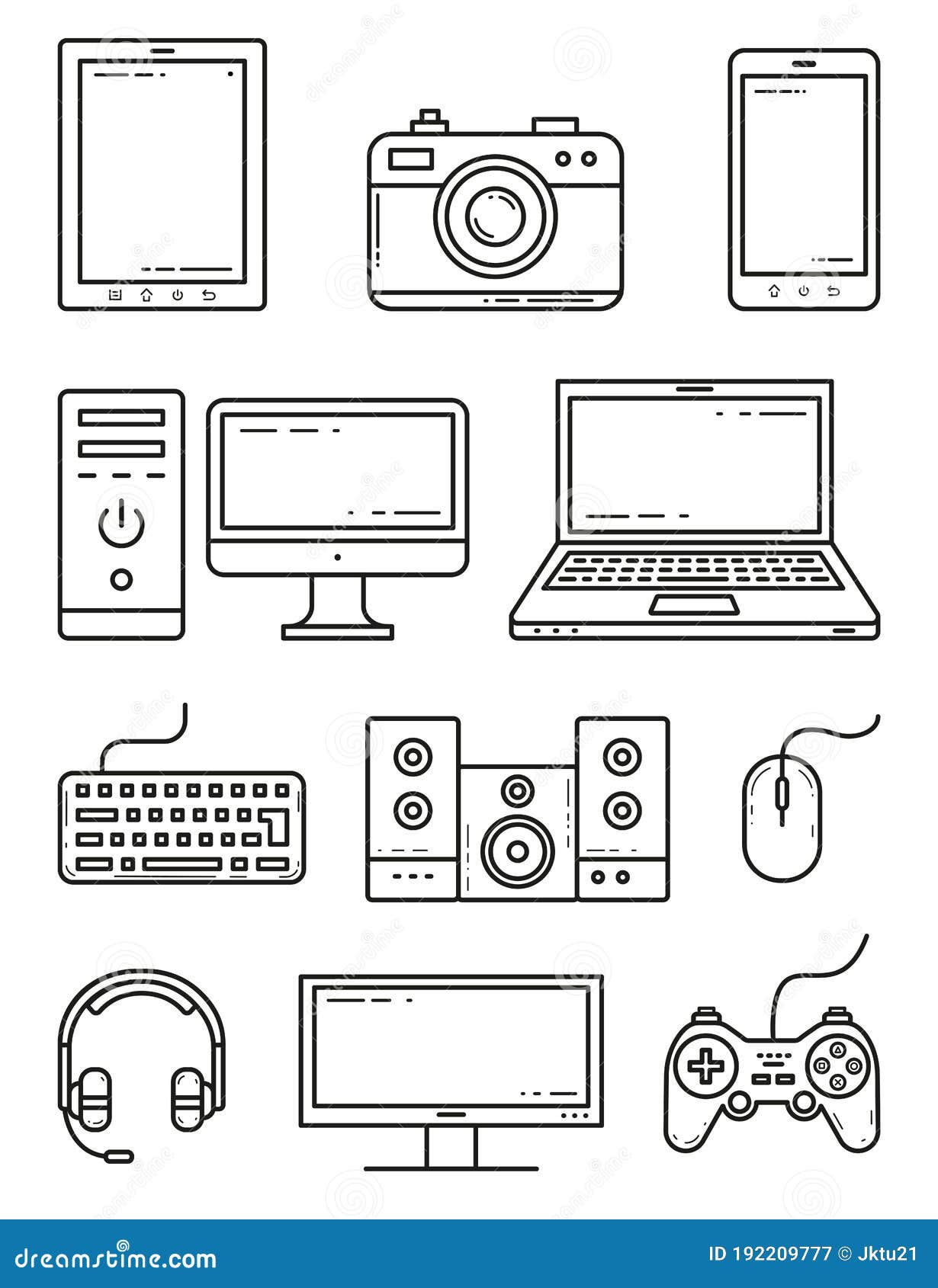 Devices and Gadgets Outline Isolated Icons Vector Set Stock Vector ...