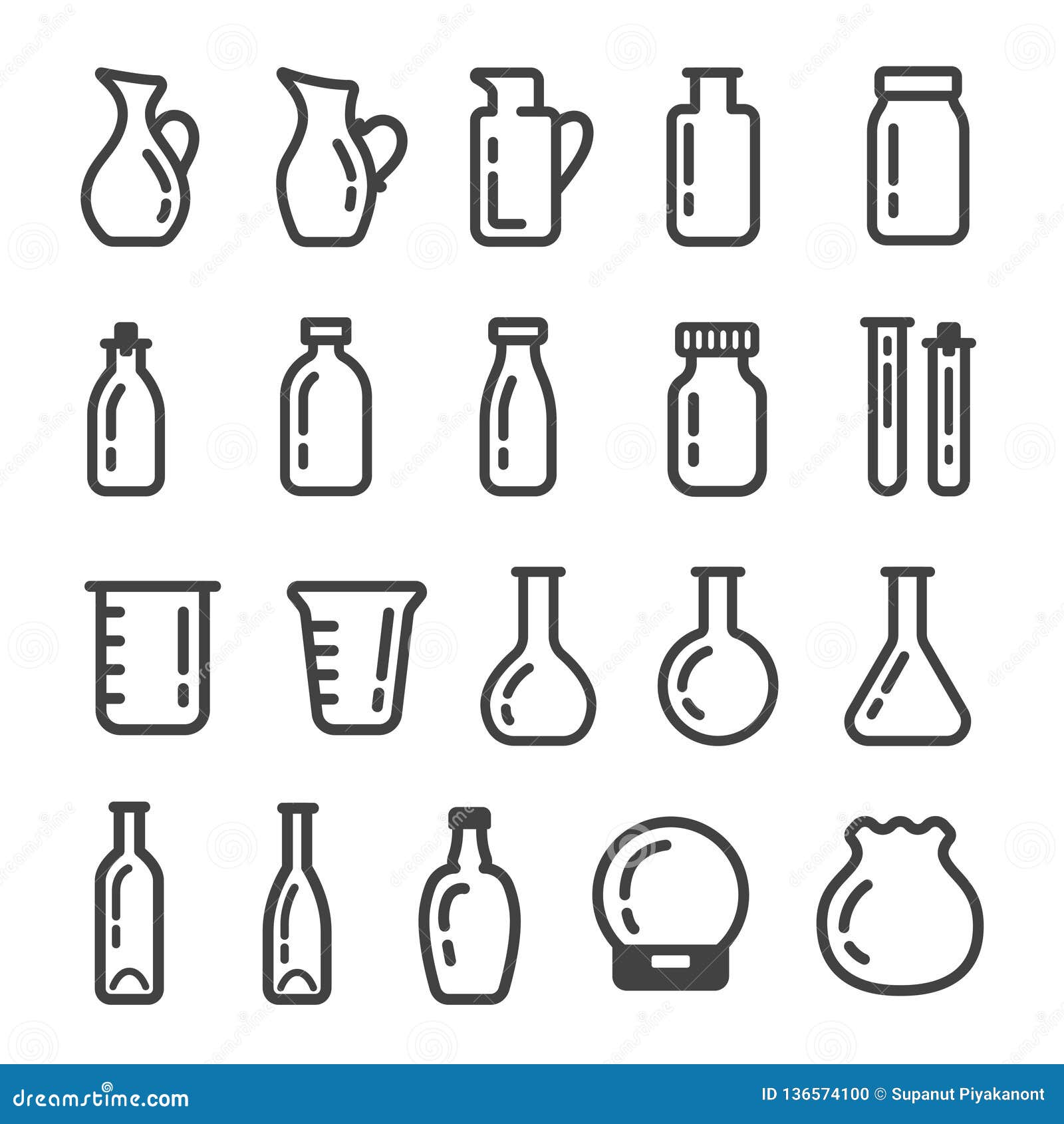 Glassware icon set stock vector. Illustration of instrument - 136574100