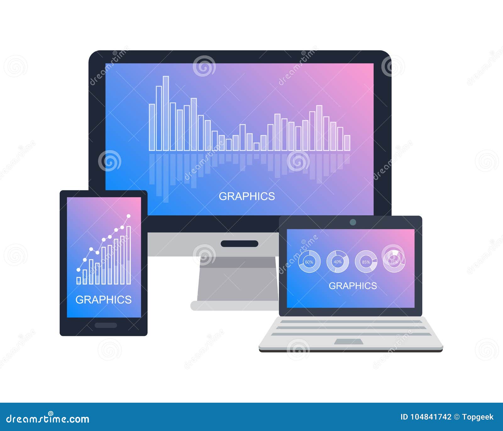 Devices Icon with Graphics on Screen Flat Vector Stock Vector ...