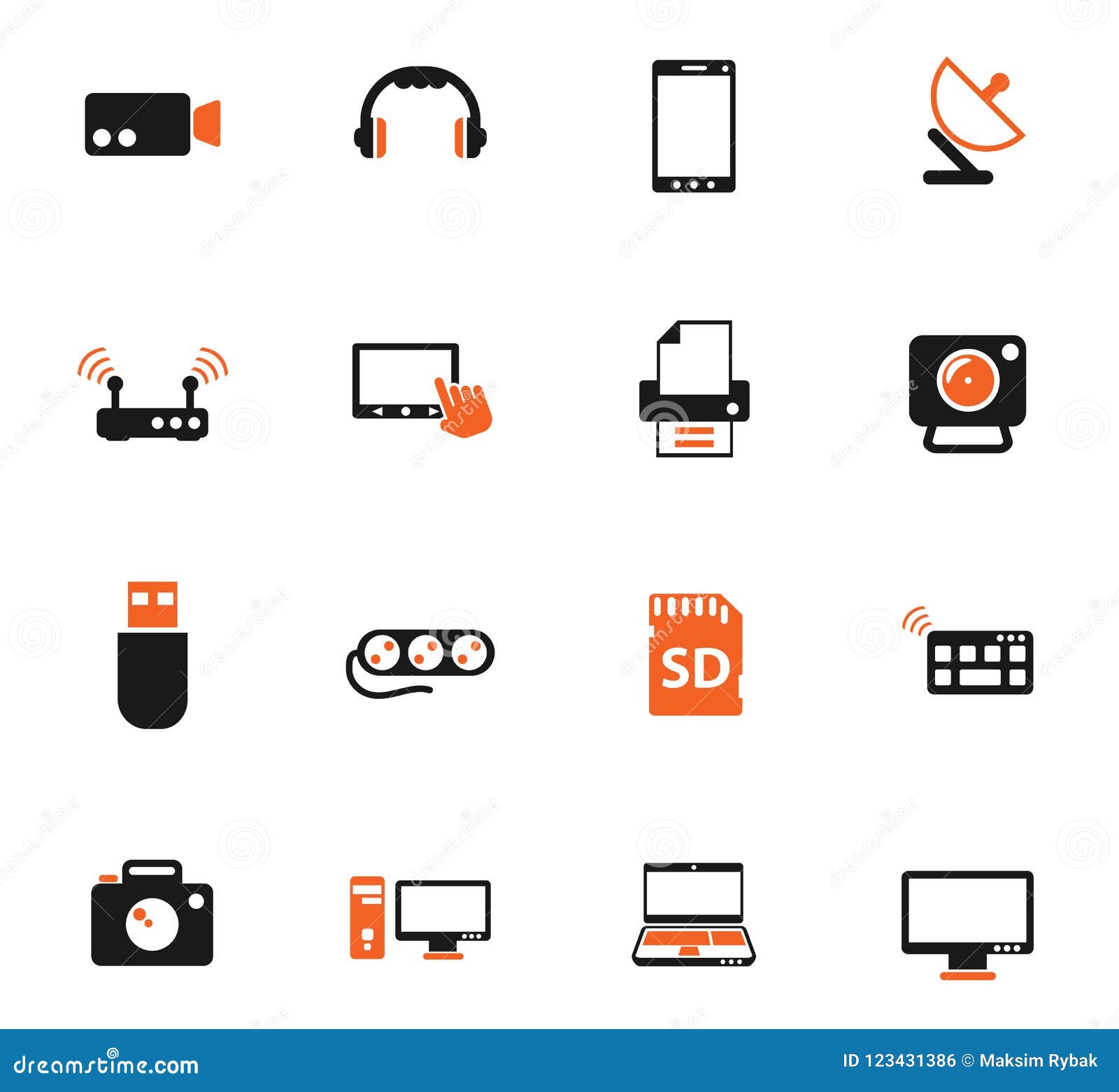 Devices icon set stock vector. Illustration of earphones - 123431386