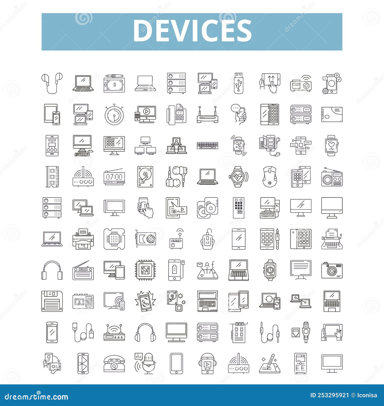 Devices Icons, Line Symbols, Web Signs, Vector Set, Isolated ...
