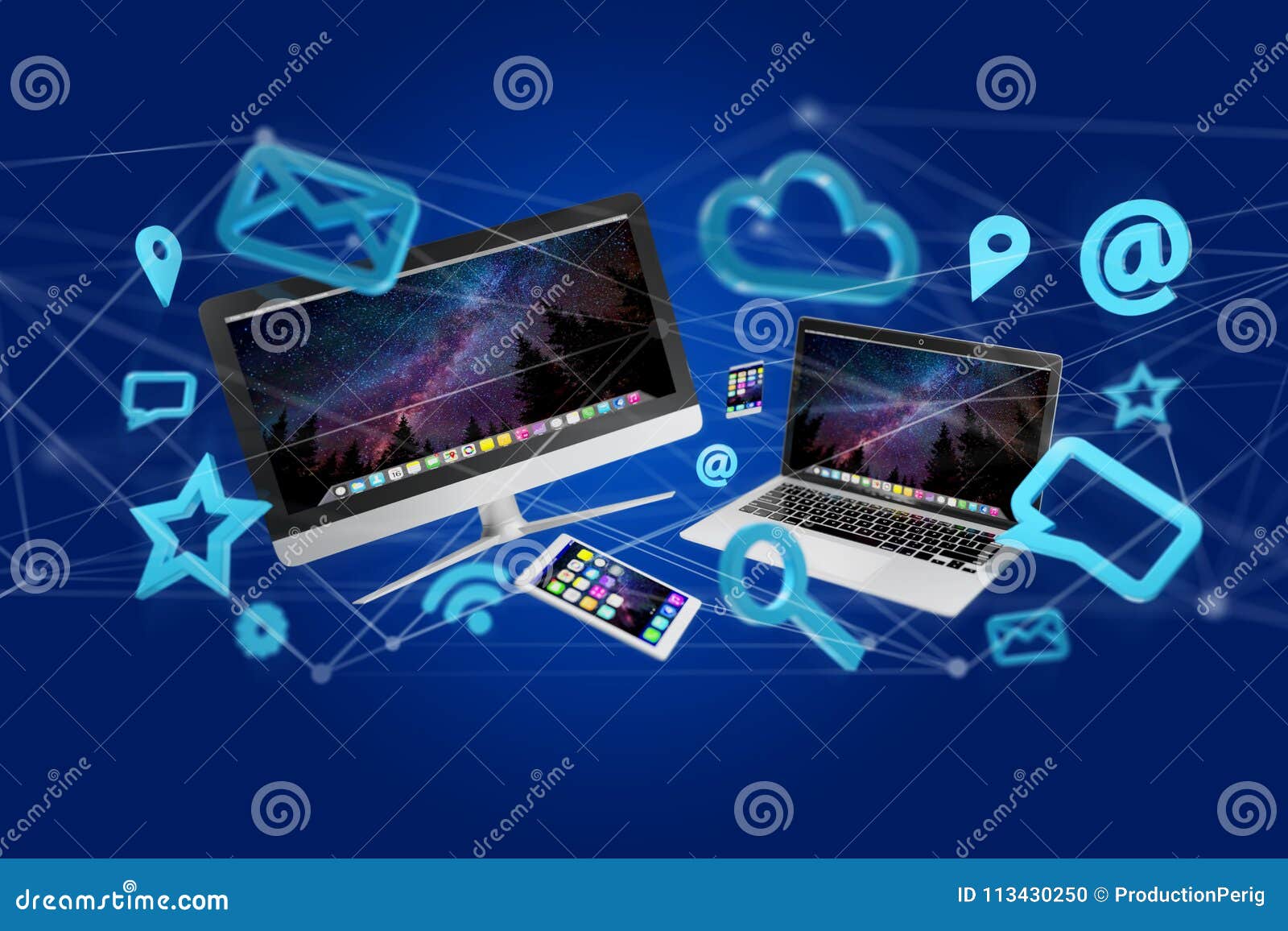 Devices Like Smartphone, Tablet or Computer Flying Over Connection ...