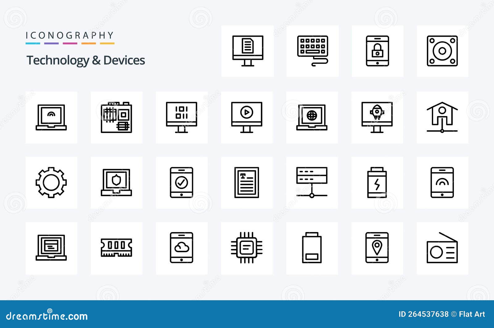 25 Devices Line icon pack stock vector. Illustration of touch - 264537638