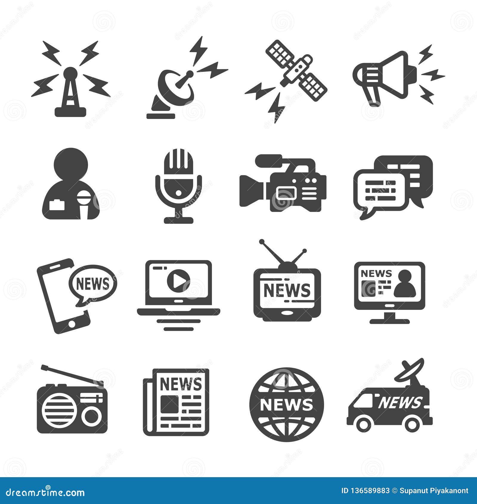 News icon set stock vector. Illustration of icon, global - 136589883