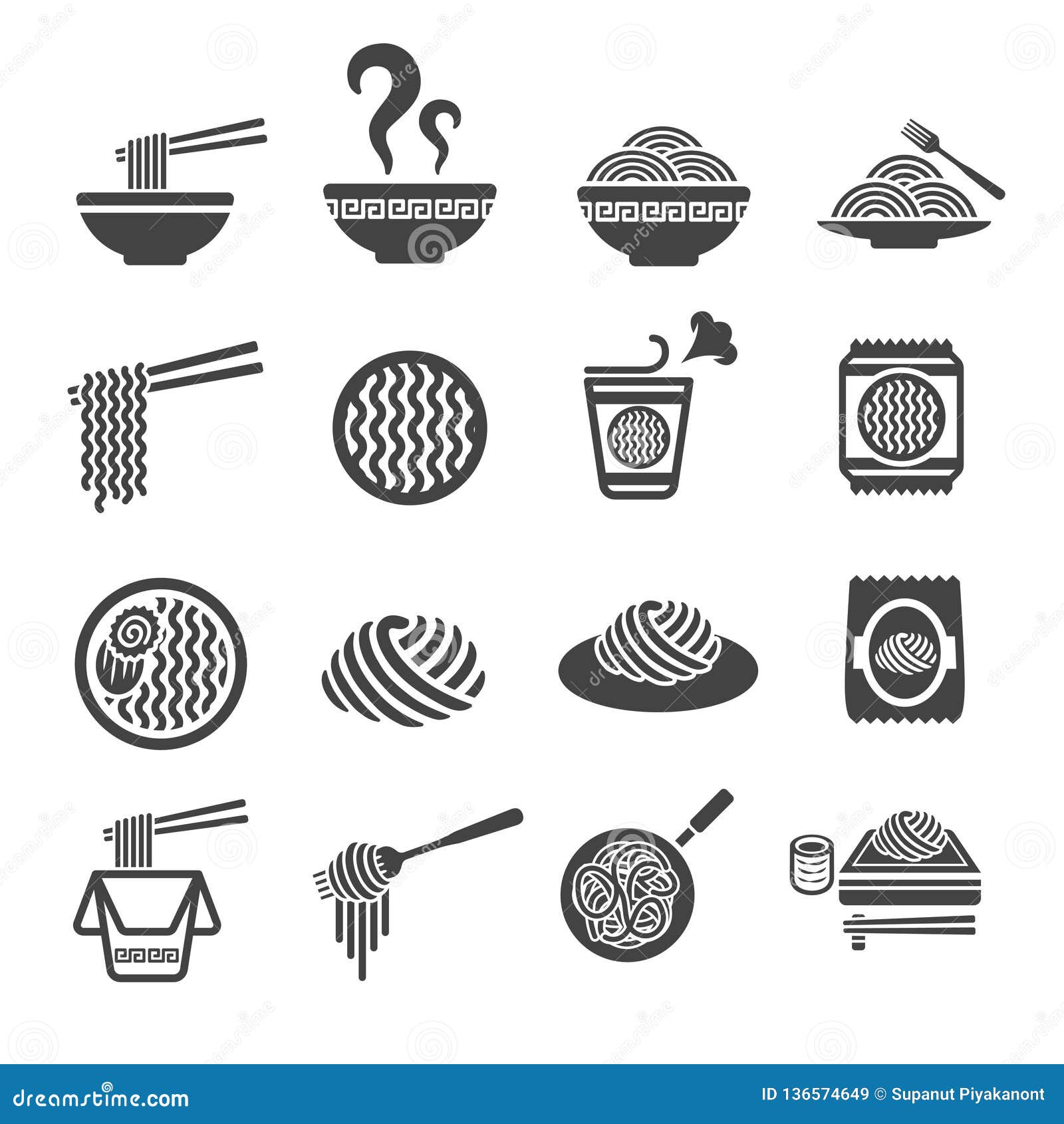 Noodle icon set stock vector. Illustration of asian - 136574649