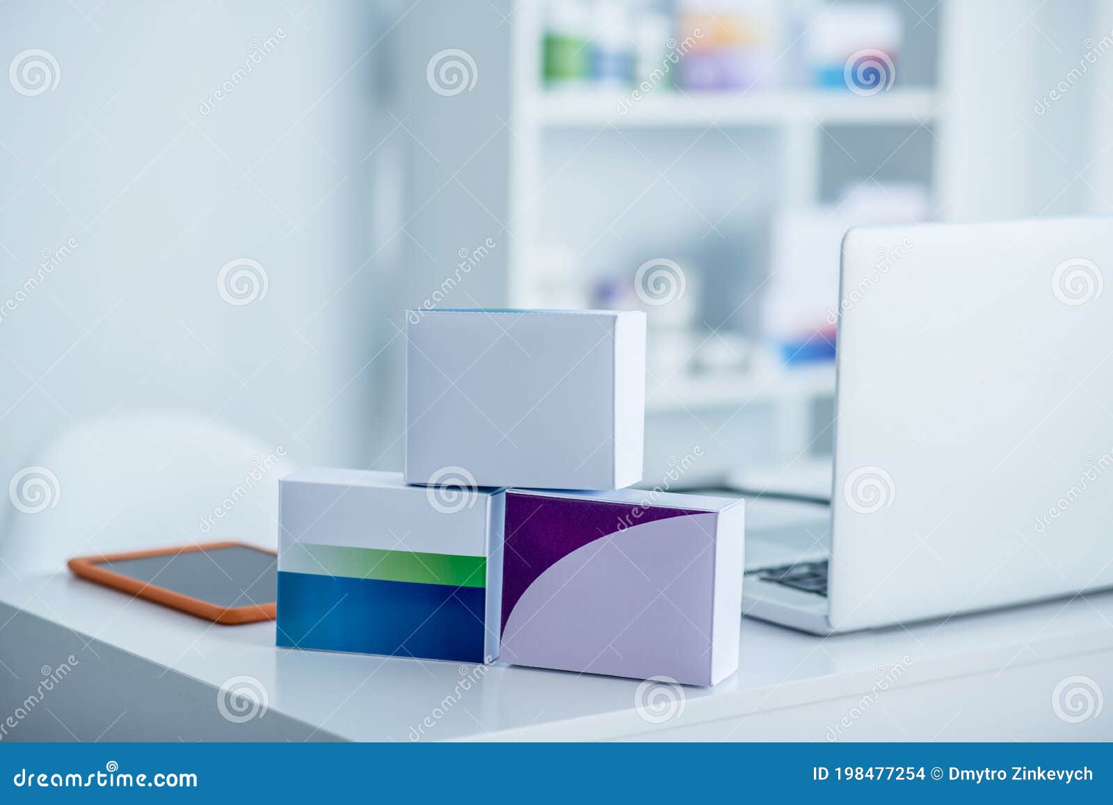 Devices and Packages with Medicines on the Table Stock Photo - Image of ...