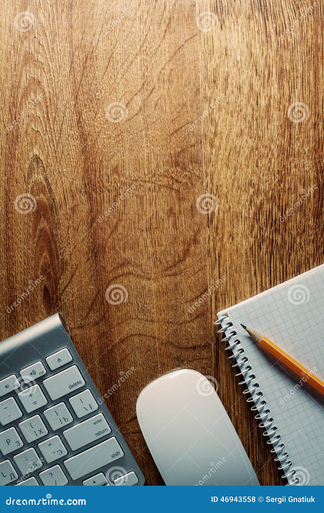 Devices, Pencil and Notes on Desk with Copy Space Stock Photo - Image ...