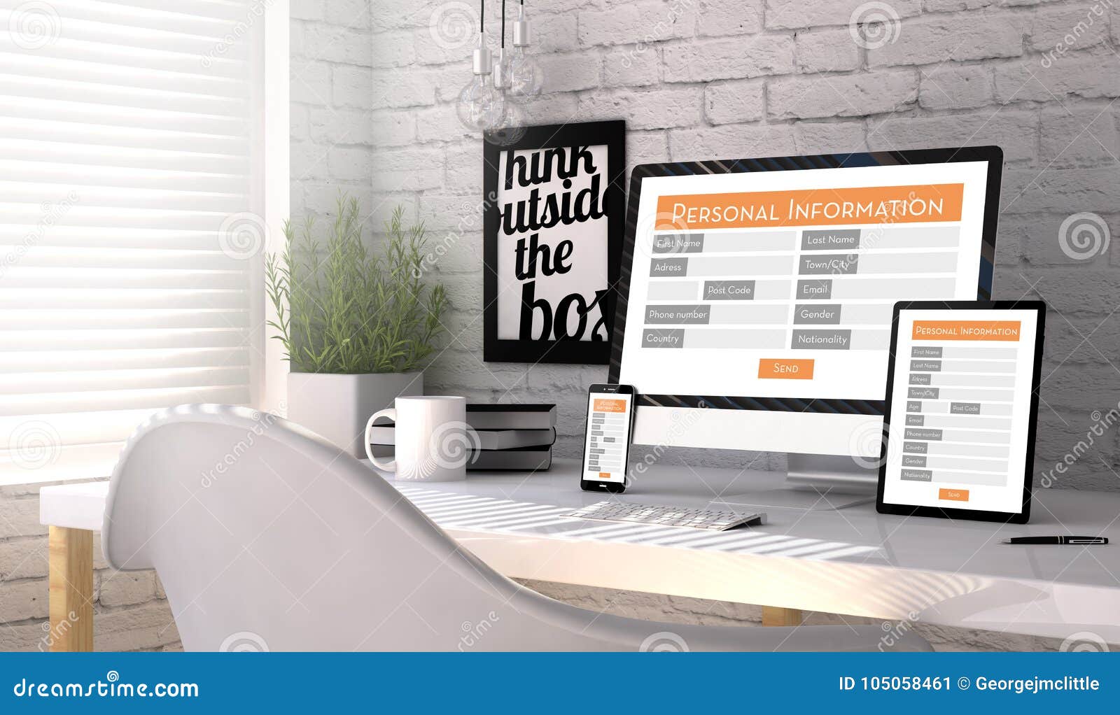 Devices with a Personal Information Form on the Screen on a Work Stock ...