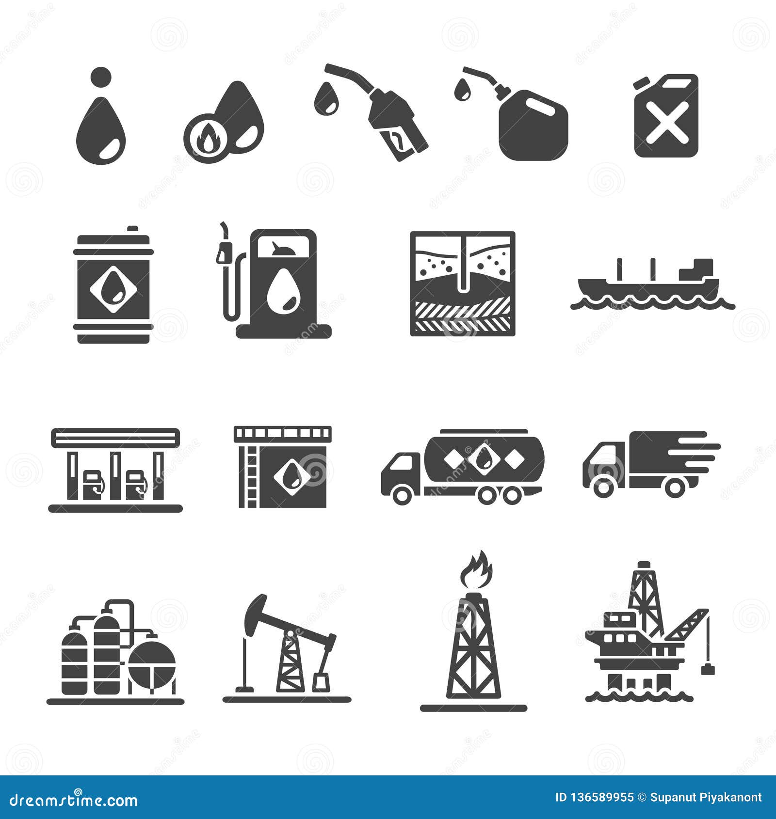 Petroleum oil icon set stock vector. Illustration of jerrycan - 136589955