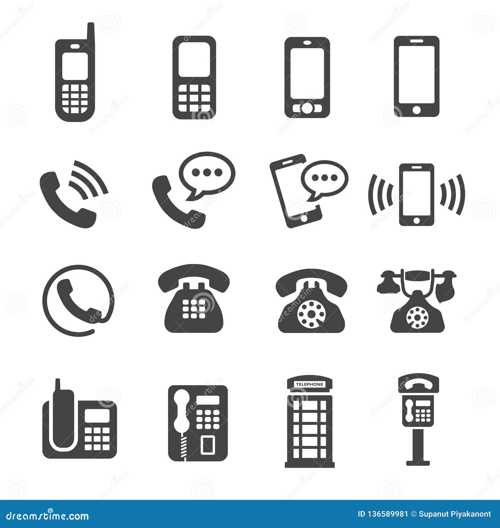 Phone icon set stock vector. Illustration of phonetelephone - 136589981