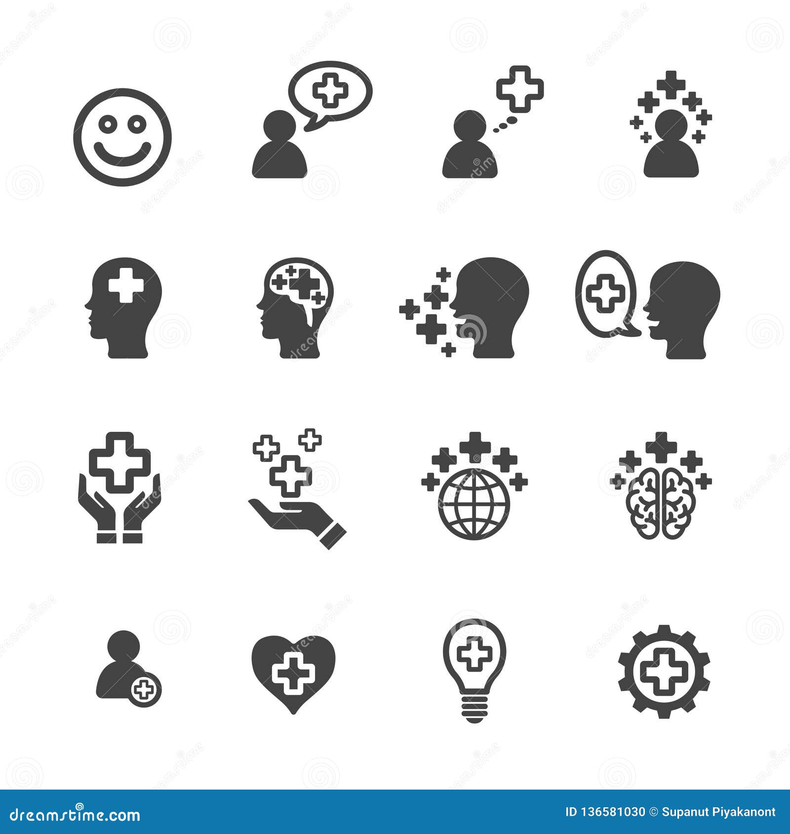 Positive thinking icon set stock vector. Illustration of vector - 136581030