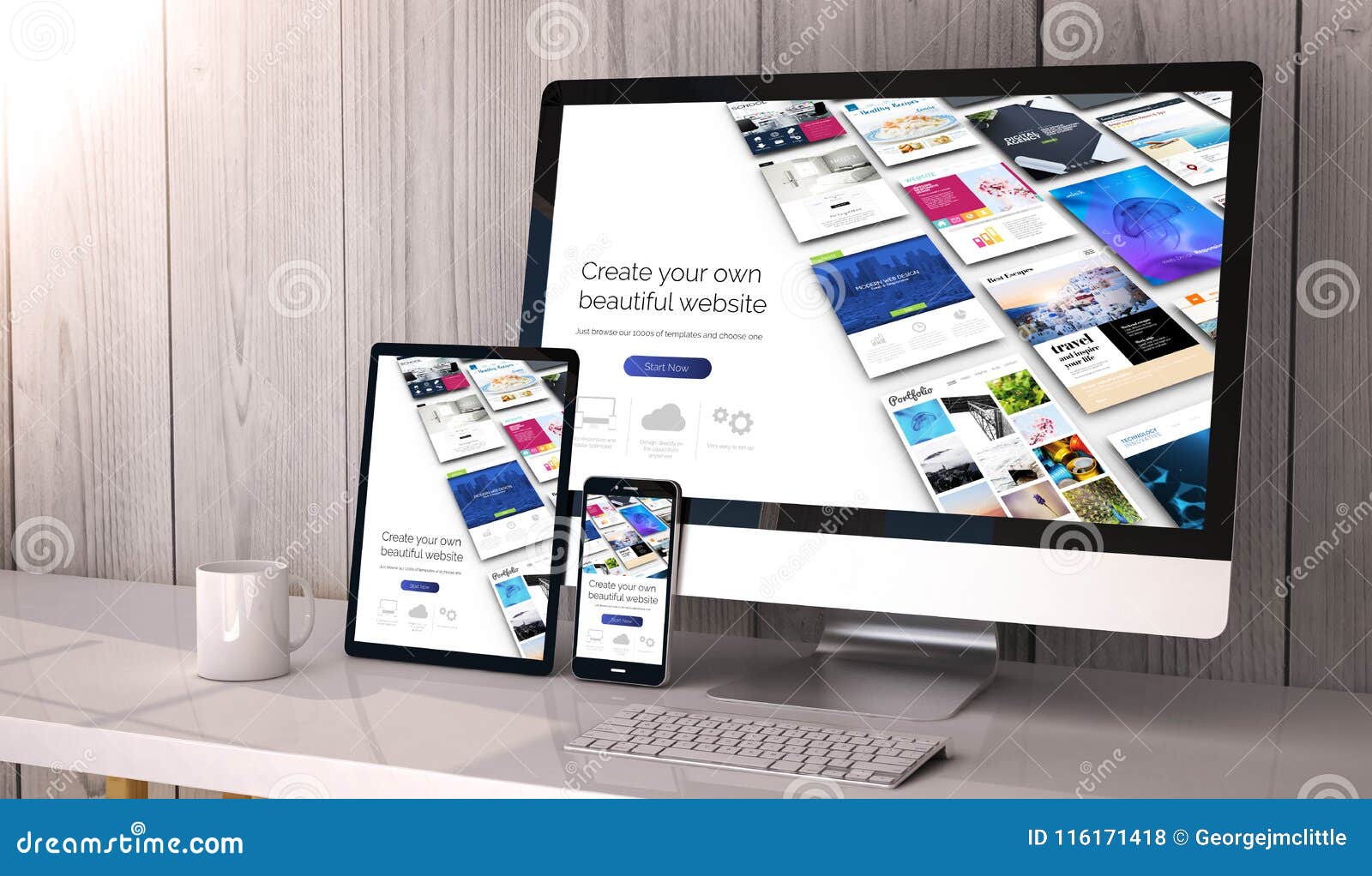 Devices Responsive on Workspace Website Builder Stock Photo - Image of ...