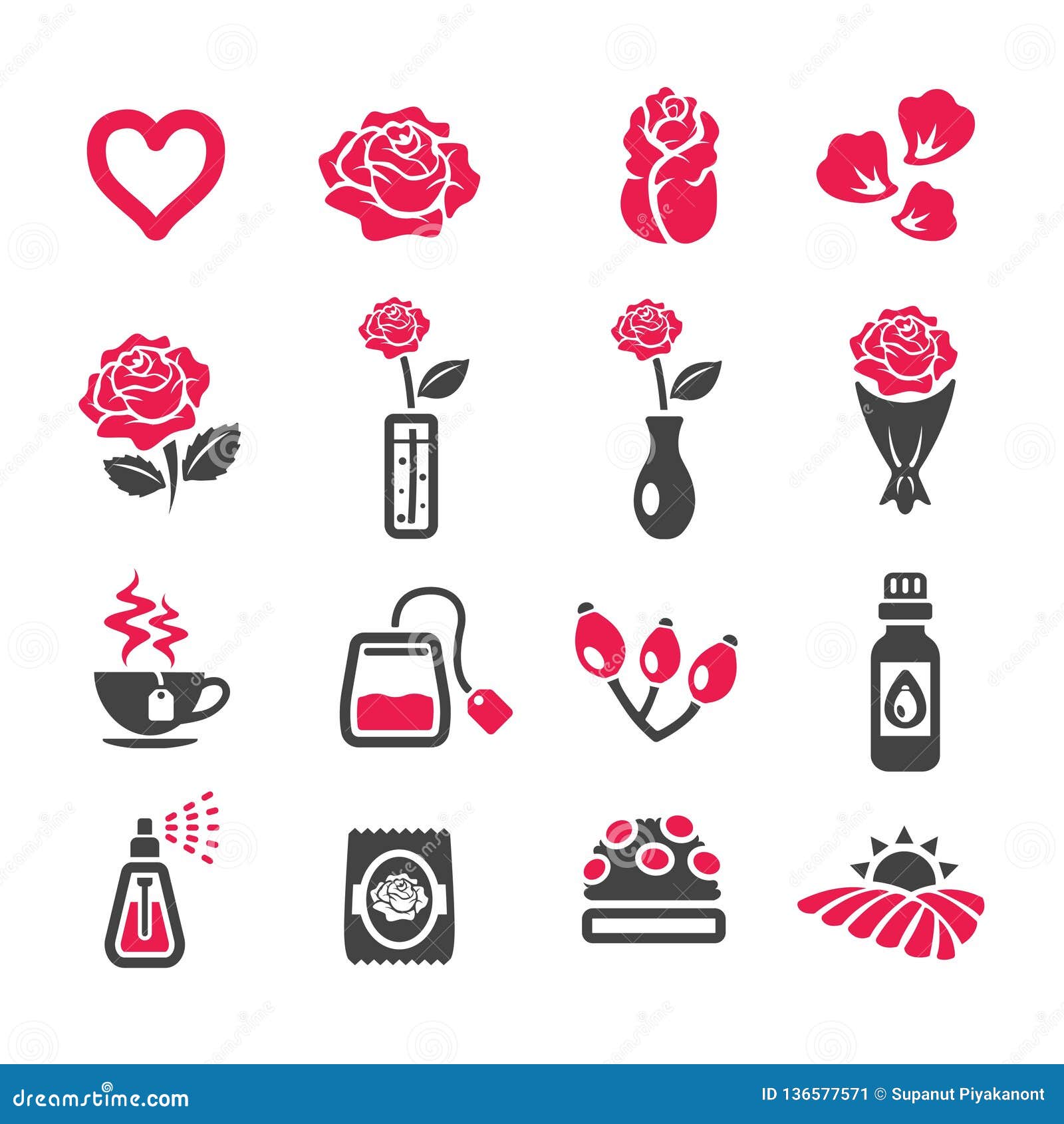 Rose icon set stock vector. Illustration of vase, product - 136577571