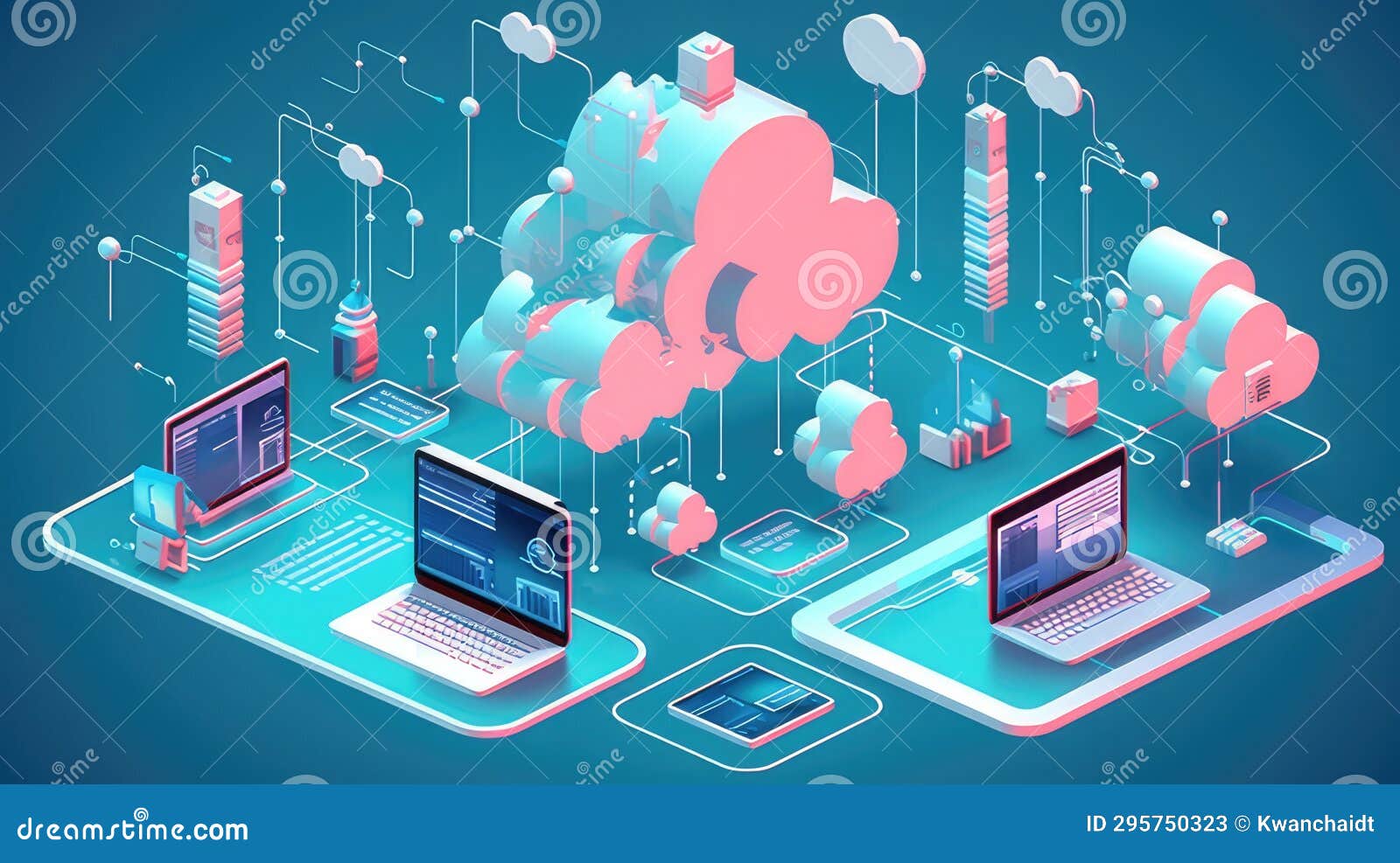 Devices Seamlessly Connected To a Cloud, with Data Flowing between Them ...