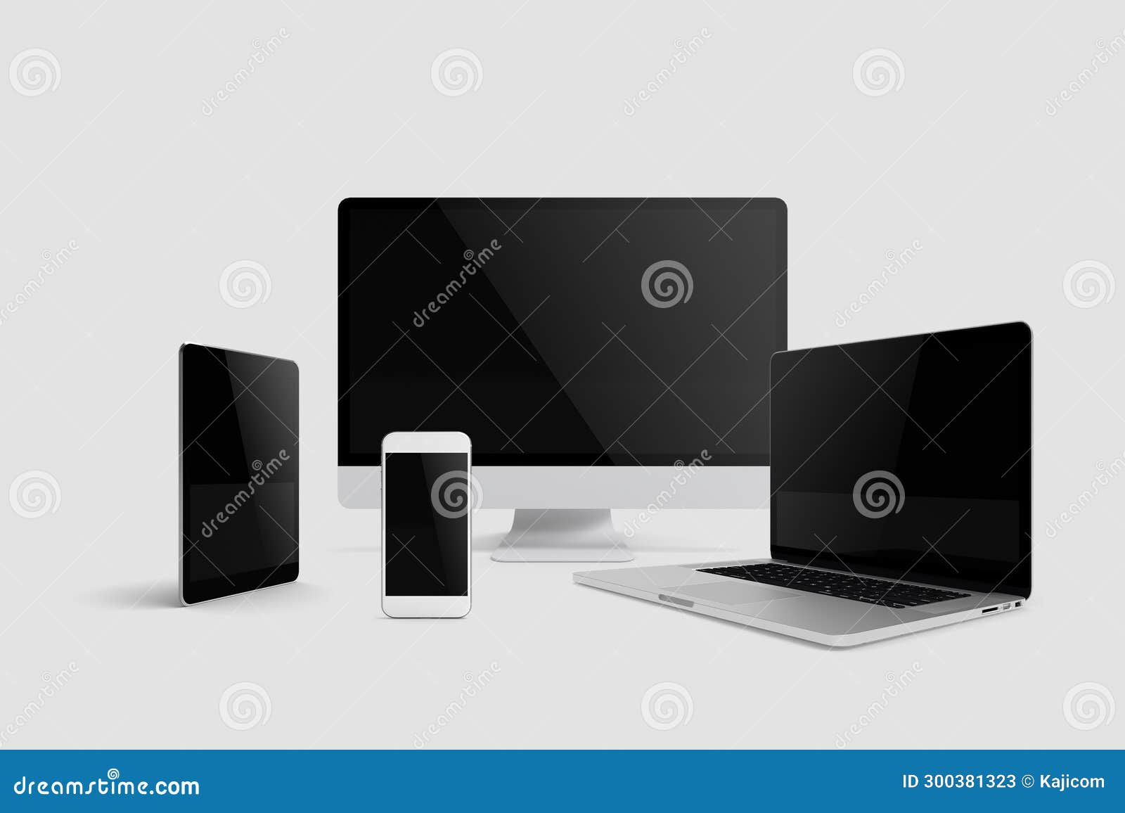 Devices Set with Blank Screen Saver Isolated on Grey Background 3D ...