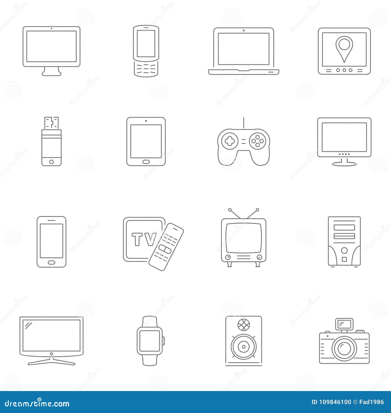 Lines Icon Set - Digital Devices Stock Vector - Illustration of media ...