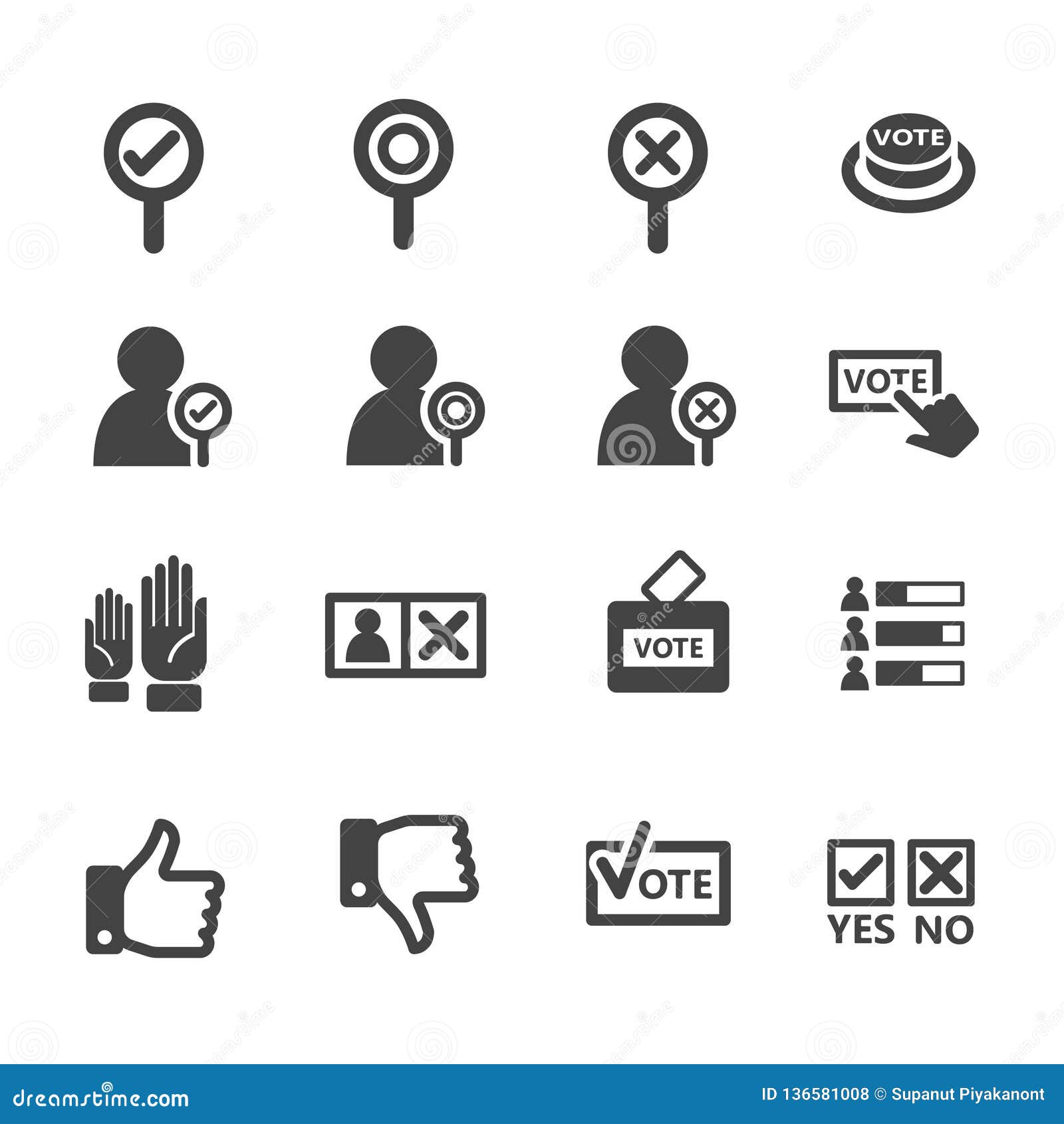 Vote icon set stock vector. Illustration of person, press - 136581008