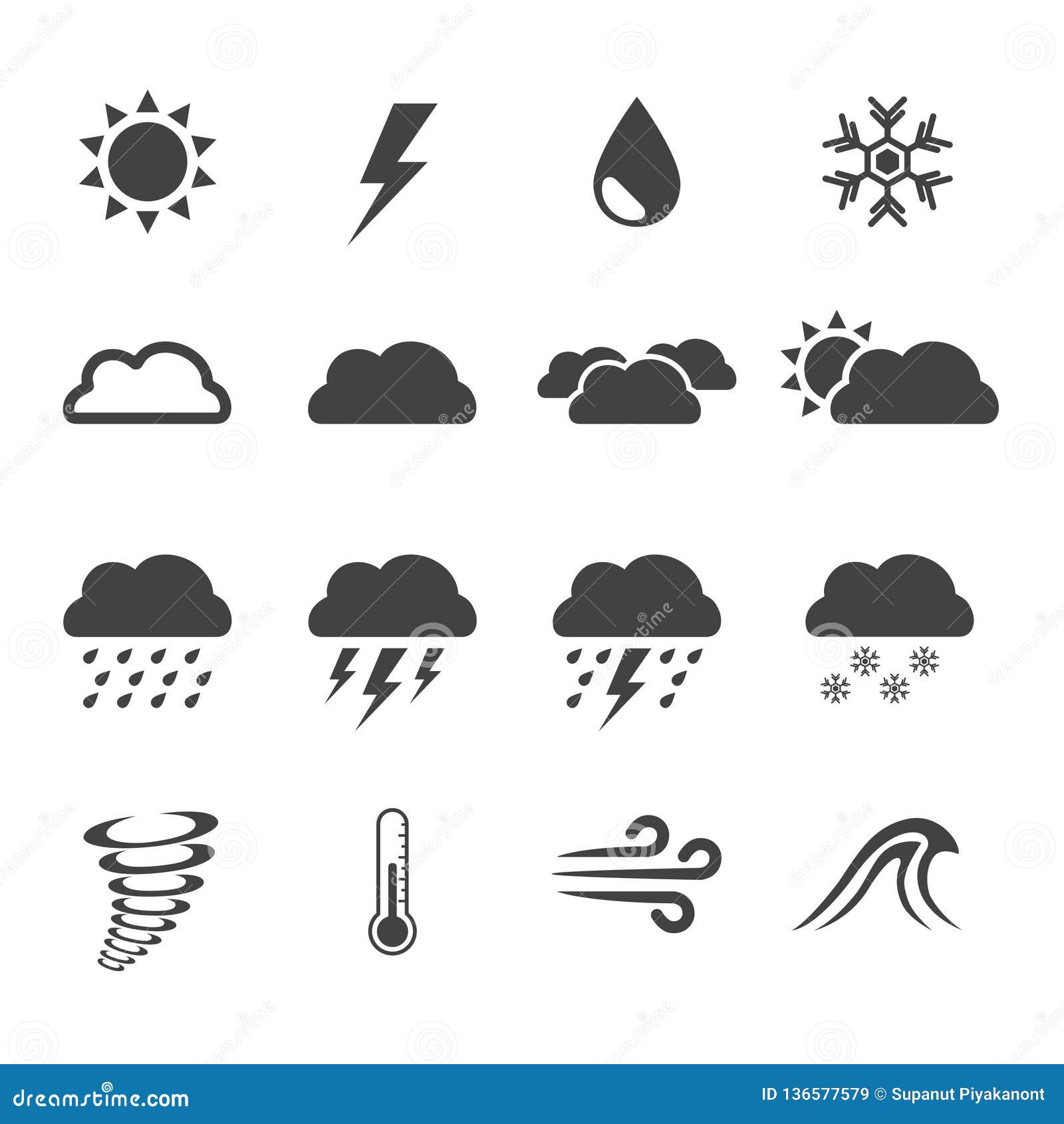 Weather icon set stock vector. Illustration of flake - 136577579