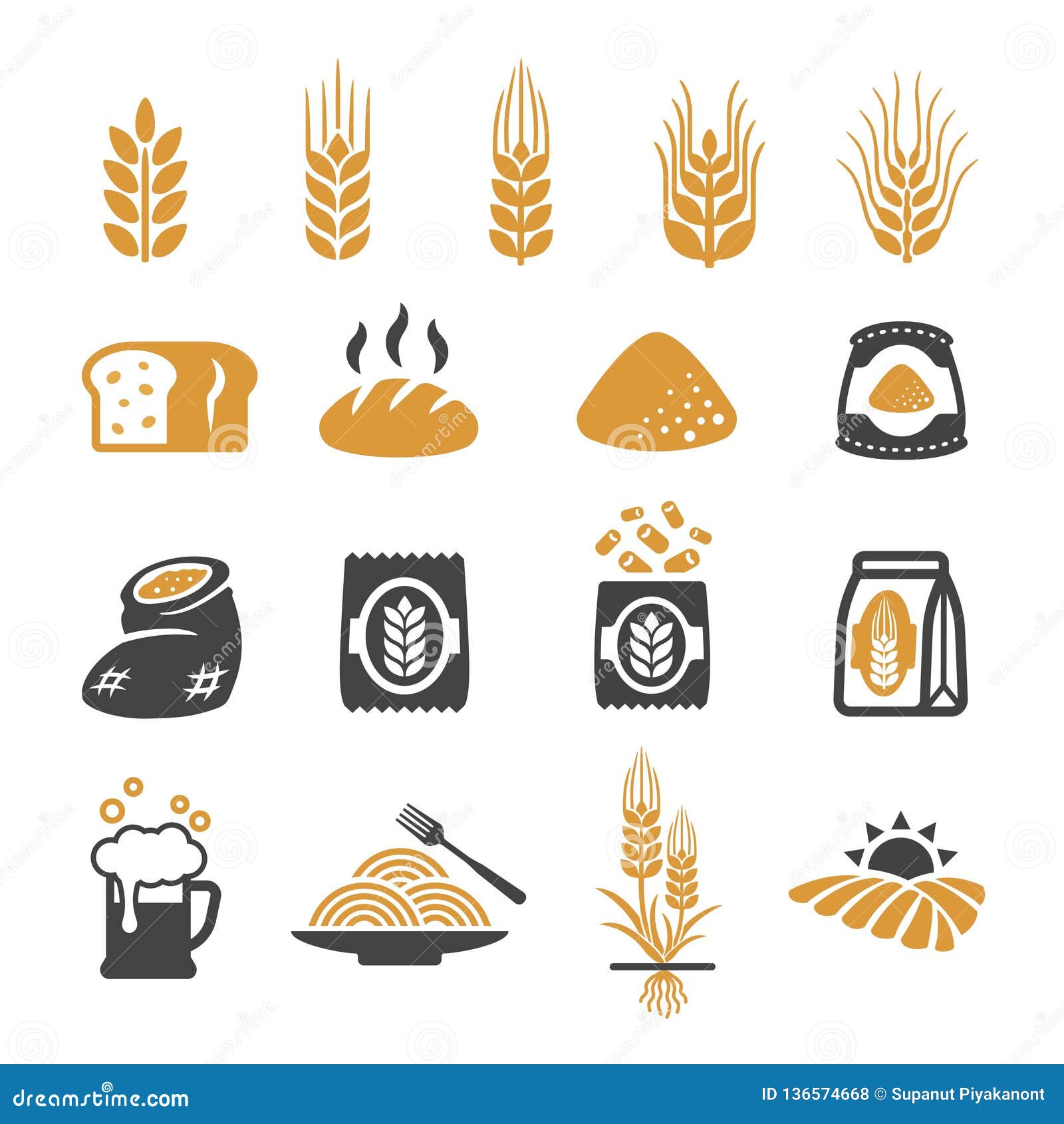 Wheat icon set stock vector. Illustration of icon, barley - 136574668