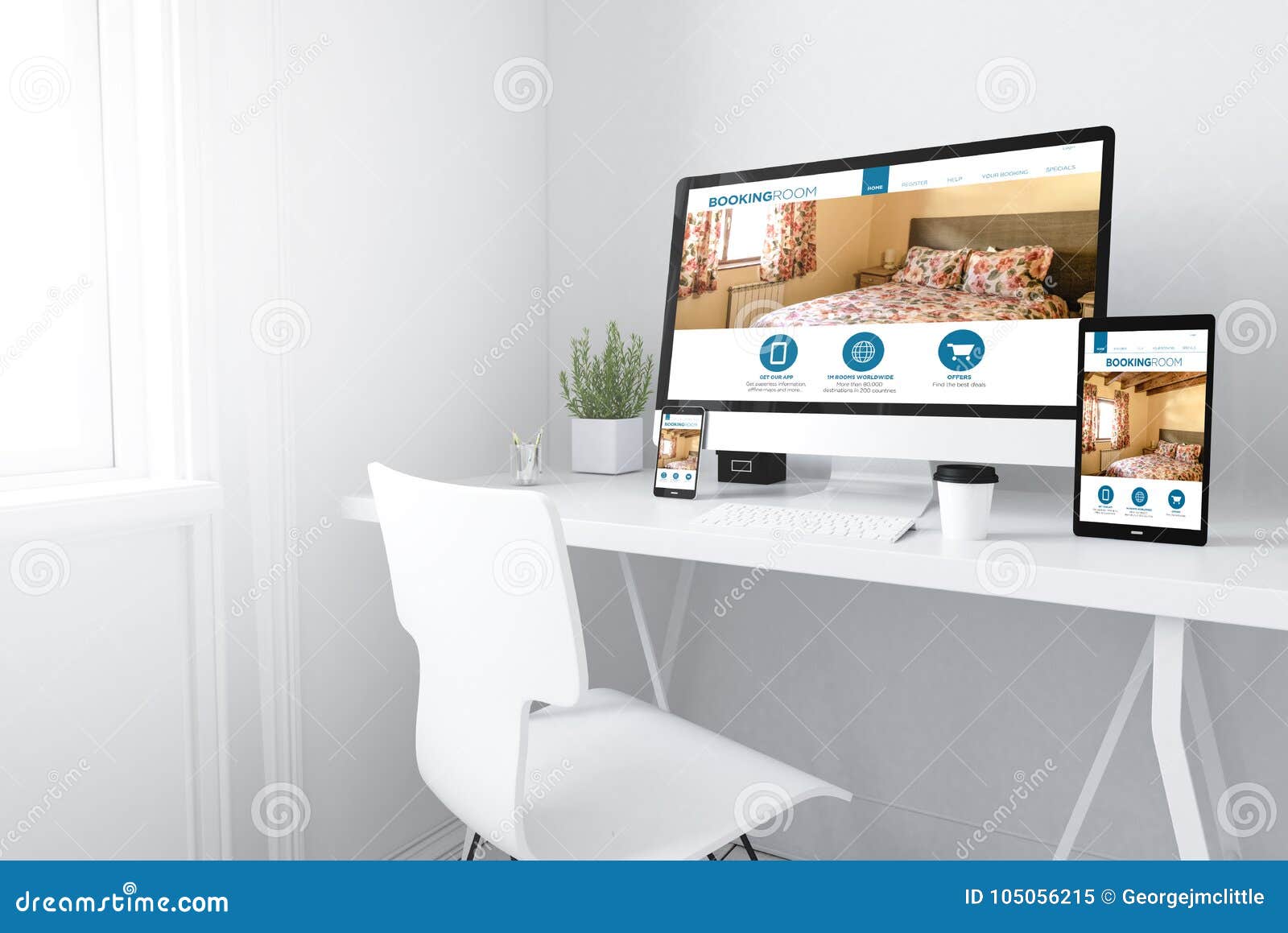 Devices on White Minimal Booking Room Website Stock Illustration ...