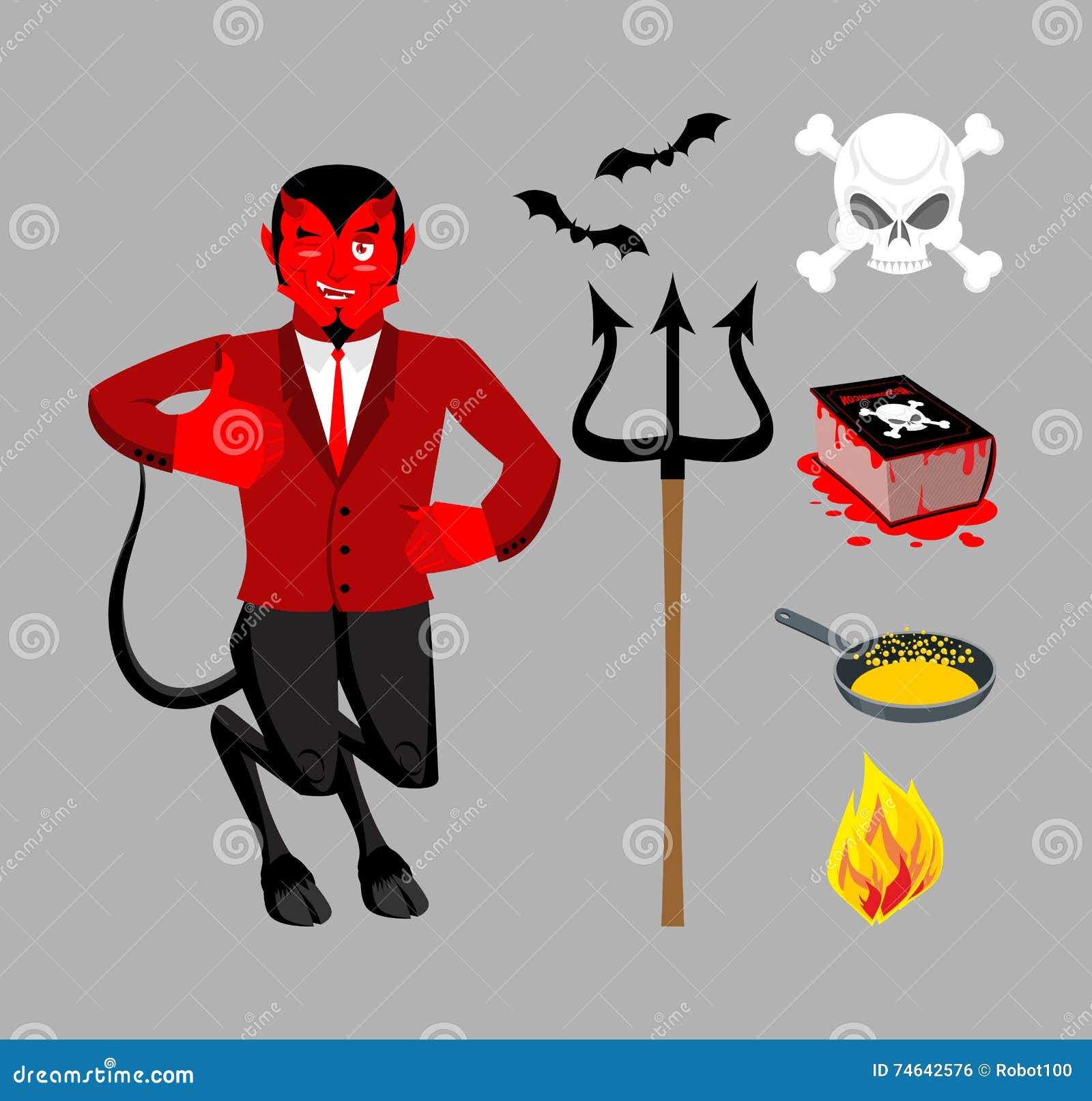Devil and Accessories. Satanic Set. Trident and Hellfire Stock Vector ...
