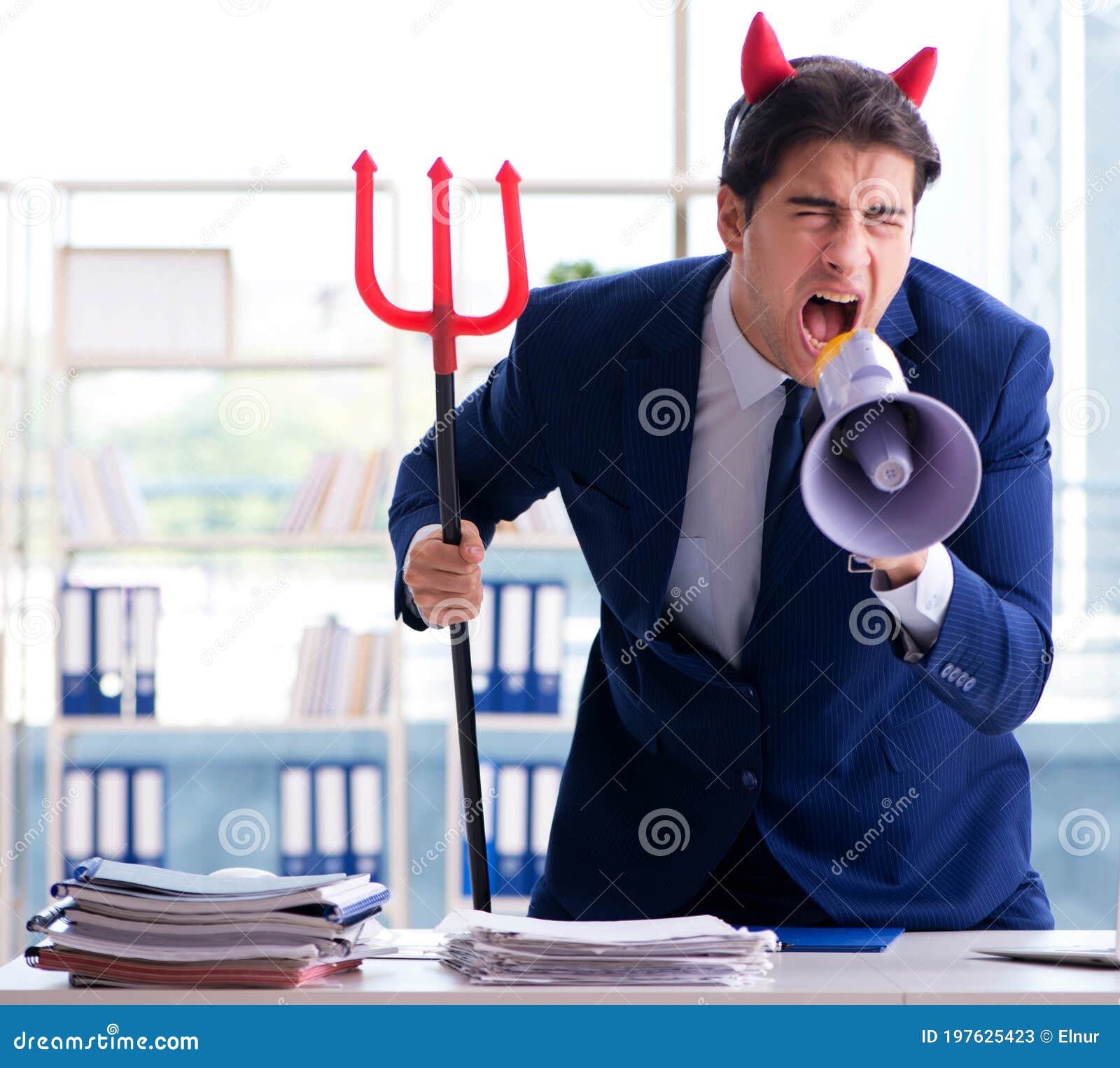 Devil Angry Businessman in the Office Stock Image - Image of evil ...