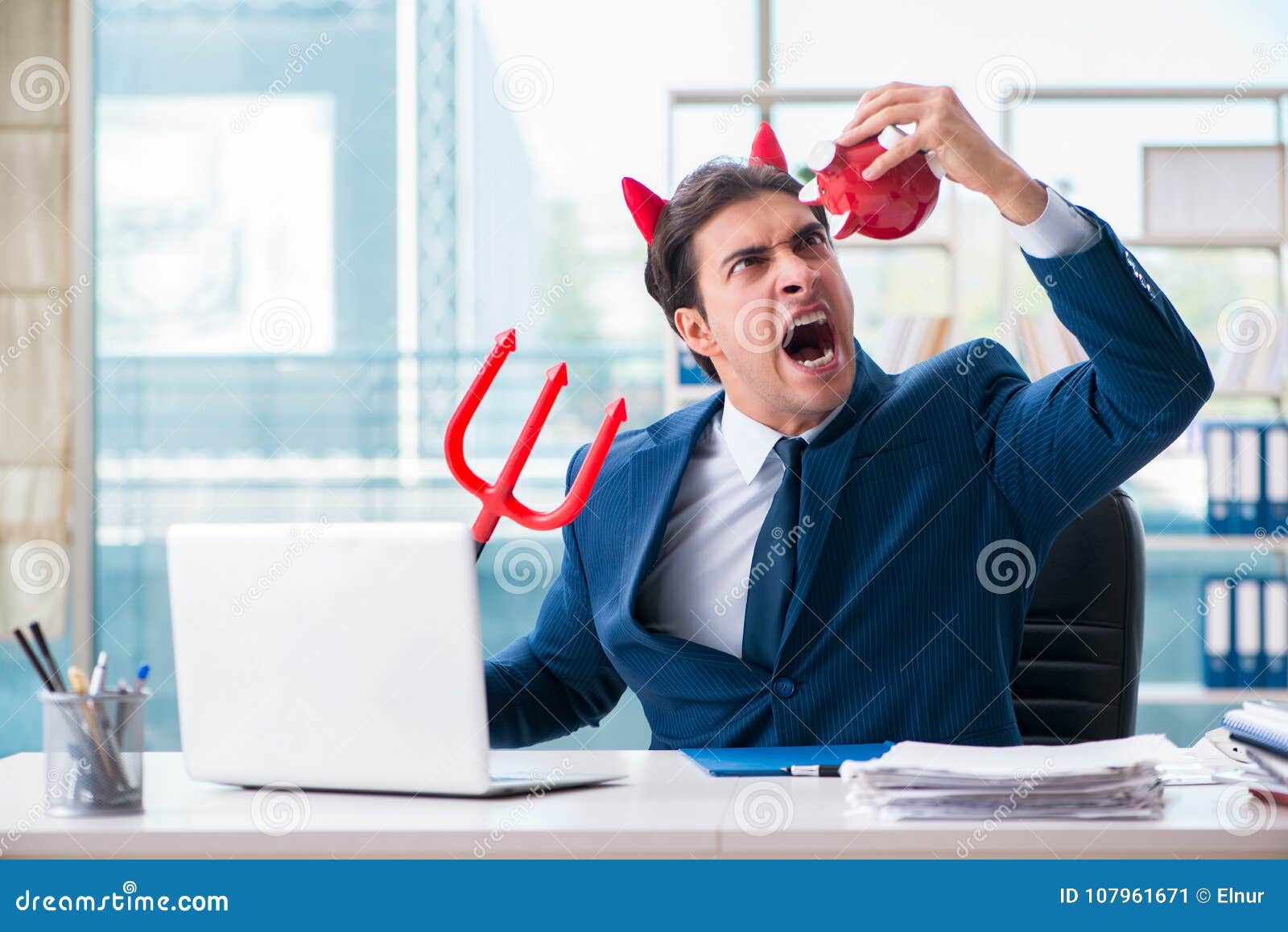 The Devil Angry Businessman in the Office Stock Image - Image of horn ...
