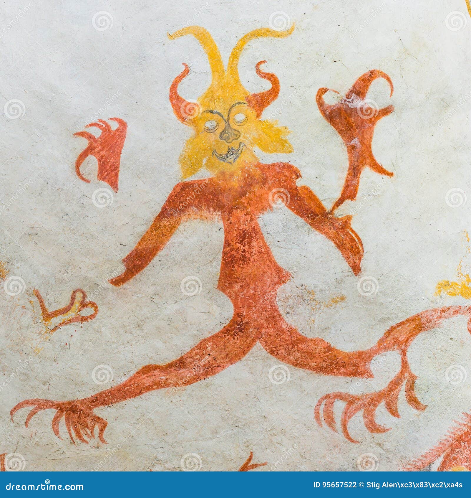 Devil with Big Claws, a Medieval Mural Stock Photo - Image of heads ...