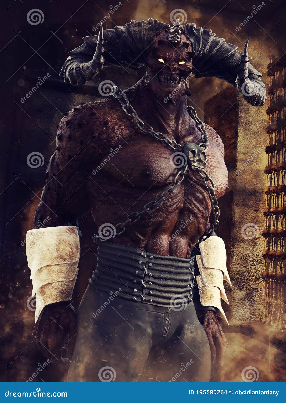 Devil with Big Horns and Chains Stock Illustration - Illustration of castle, dark: 195580264
