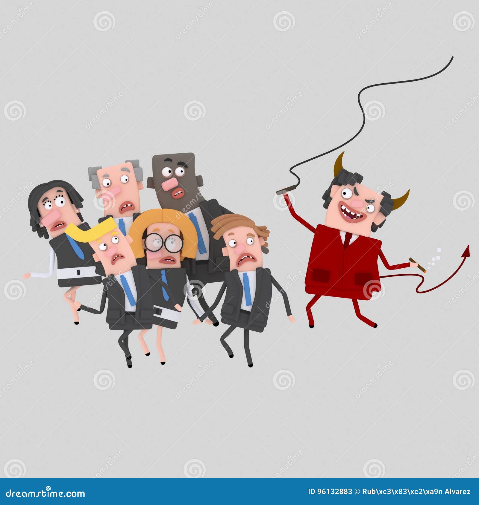 Devil Boss with Whip Controlling Office Workers 3D Stock Illustration ...