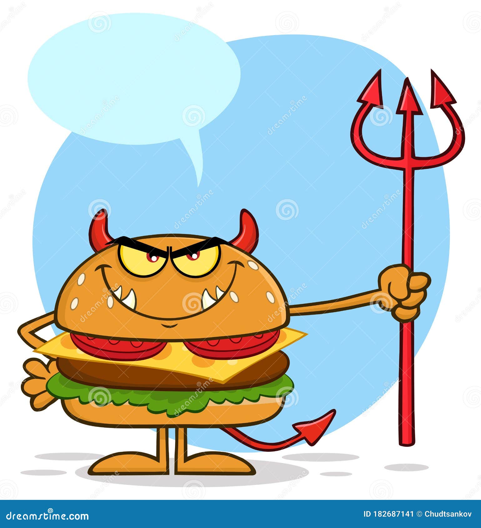 Devil Burger Cartoon Character Holding a Trident. Stock Vector ...