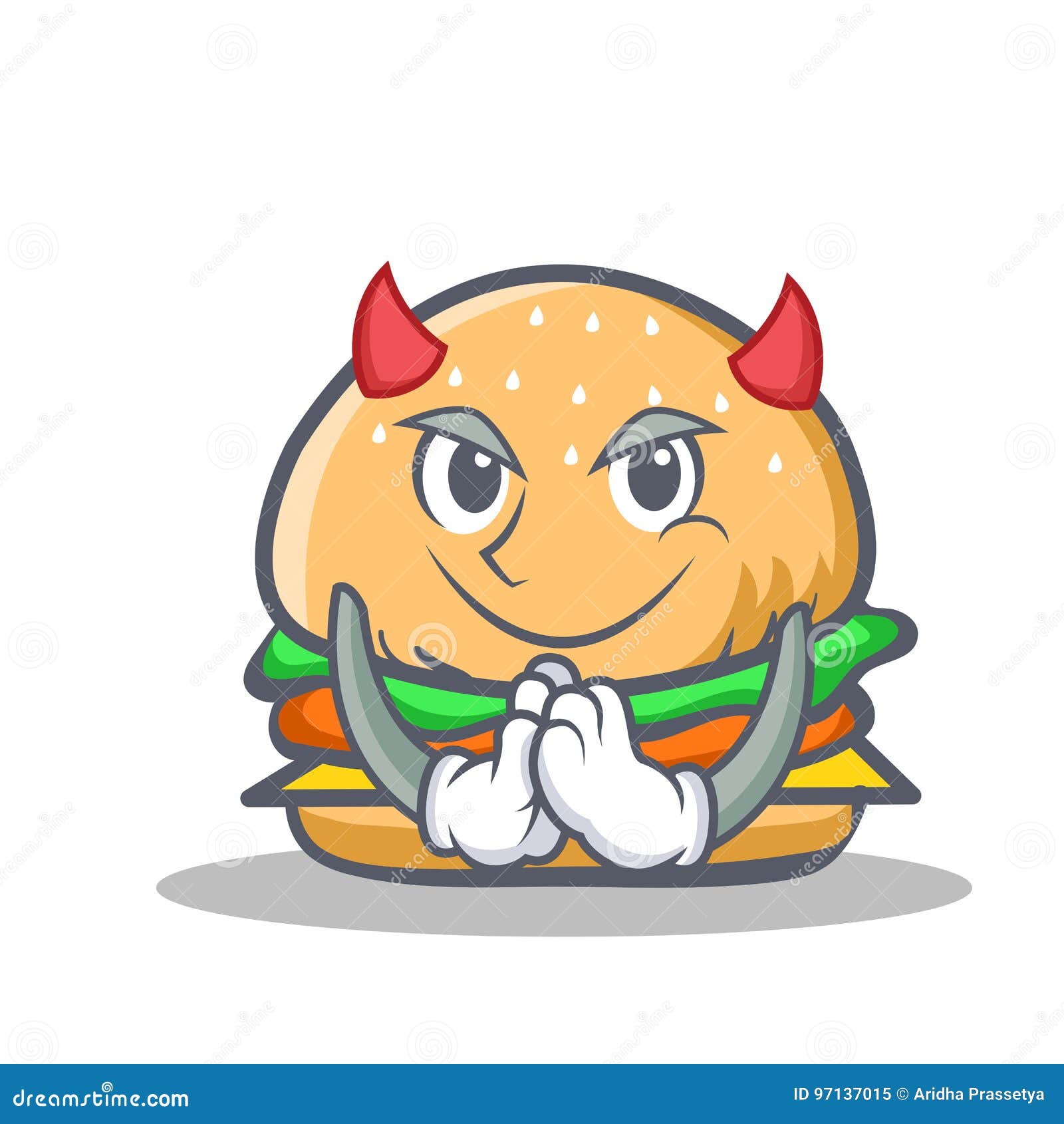 Devil Burger Character Fast Food Stock Vector - Illustration of grill ...