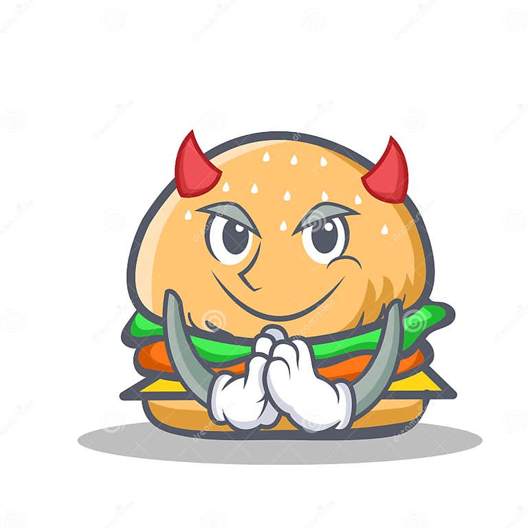 Devil Burger Character Fast Food Stock Vector - Illustration of grill ...