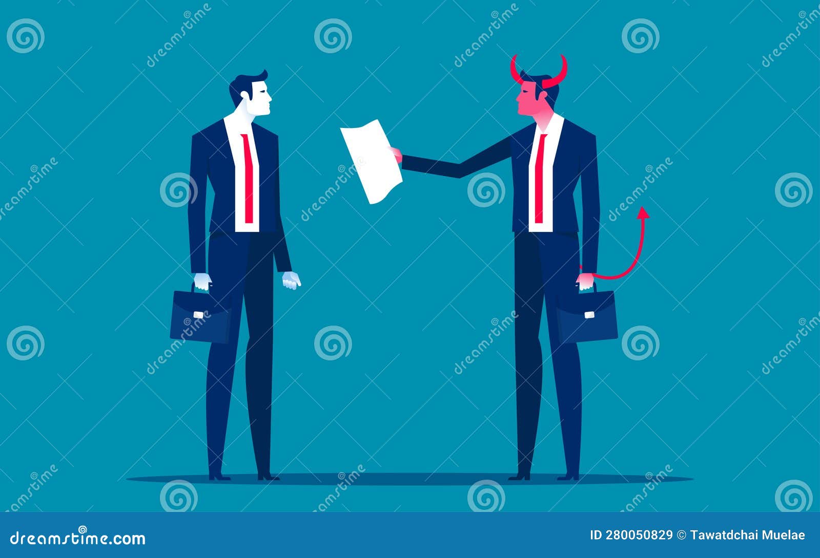 Devil and Businessman. Business Evil Contract Vector Illustration Stock ...