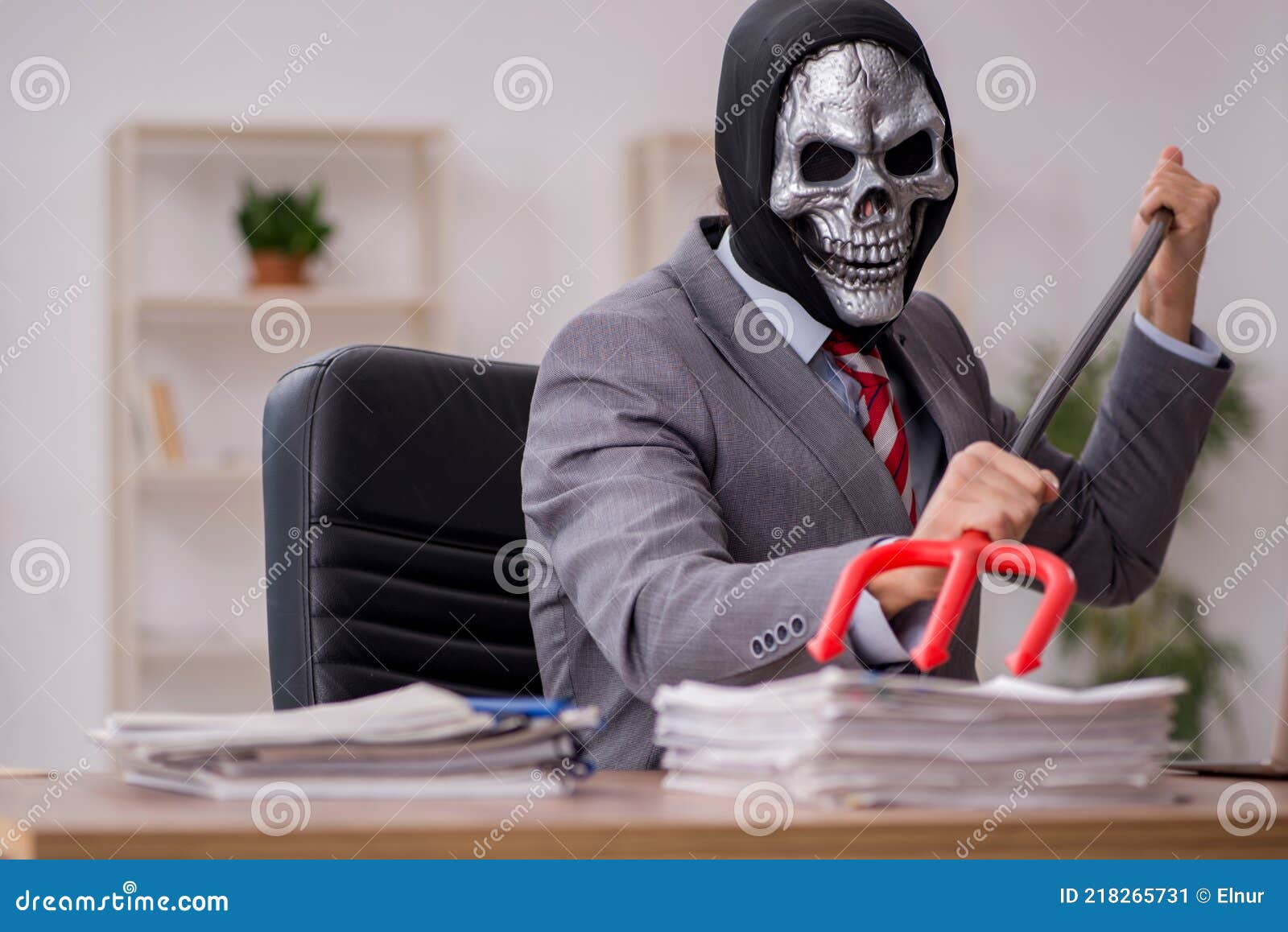 Devil Businessman Employee Sitting at Workplace Stock Image - Image of ...