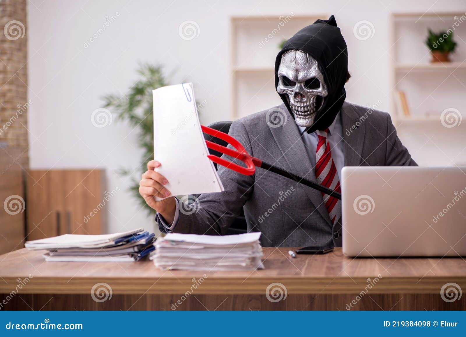 Devil Businessman Employee Sitting at Workplace Stock Photo - Image of ...