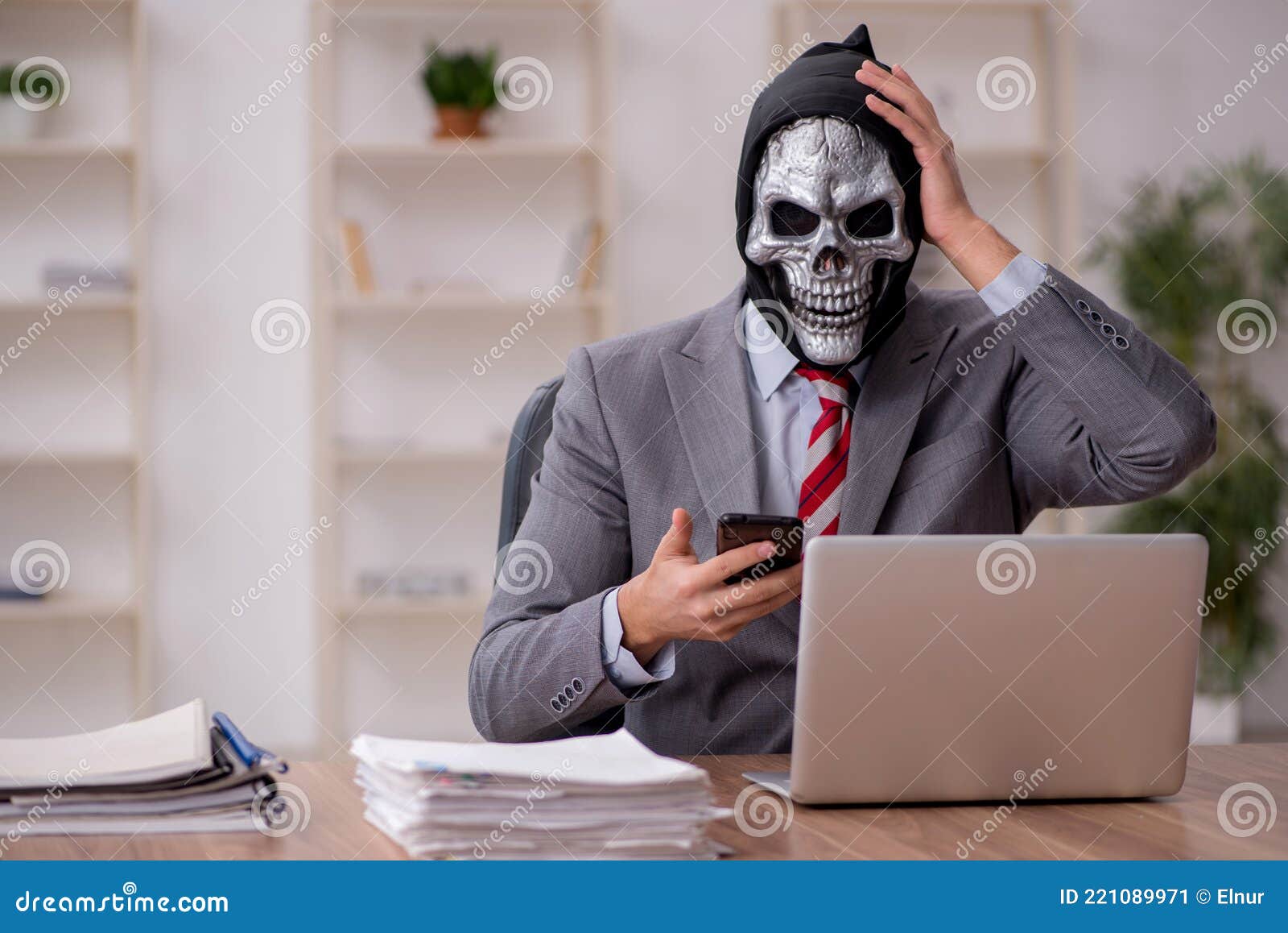 Devil Businessman Employee Sitting at Workplace Stock Image - Image of ...